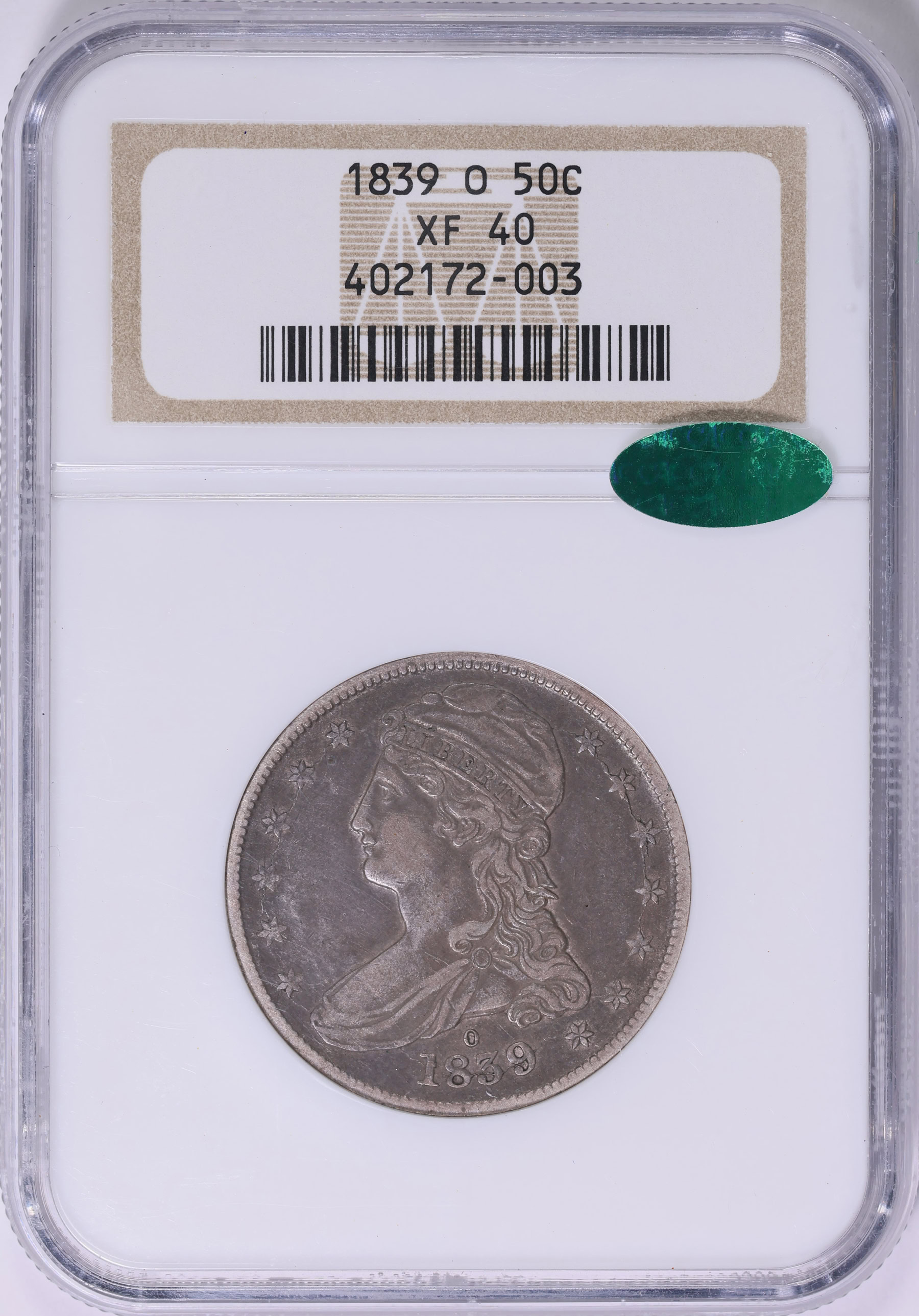 1839-O Capped Bust Half Dollar NGC XF-40 (CAC Green) (Item 1789364 ...