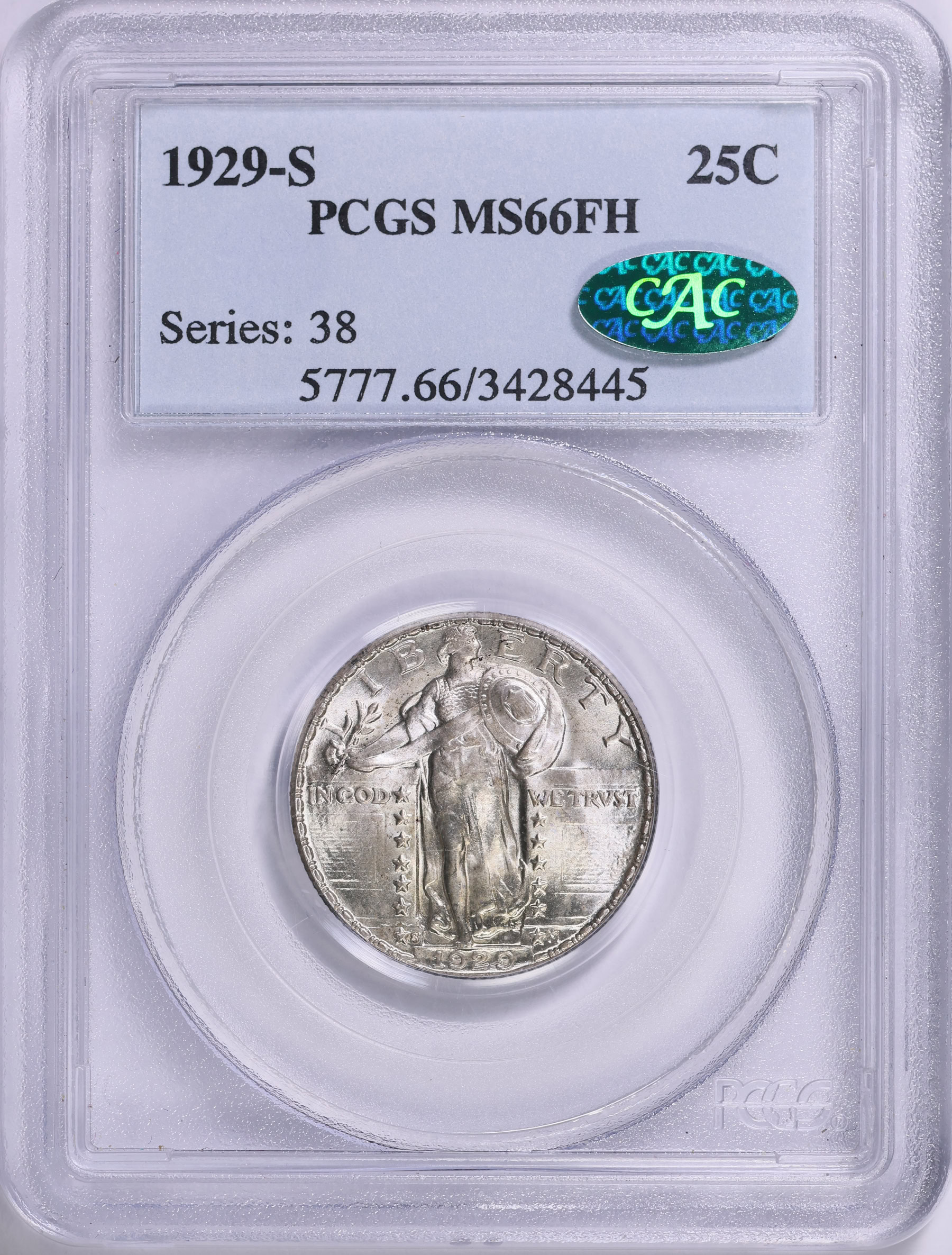 1929-S Standing Liberty Quarter PCGS MS-66 FH (CAC Green) (Item 1789372) | GreatCollections Coin ...
