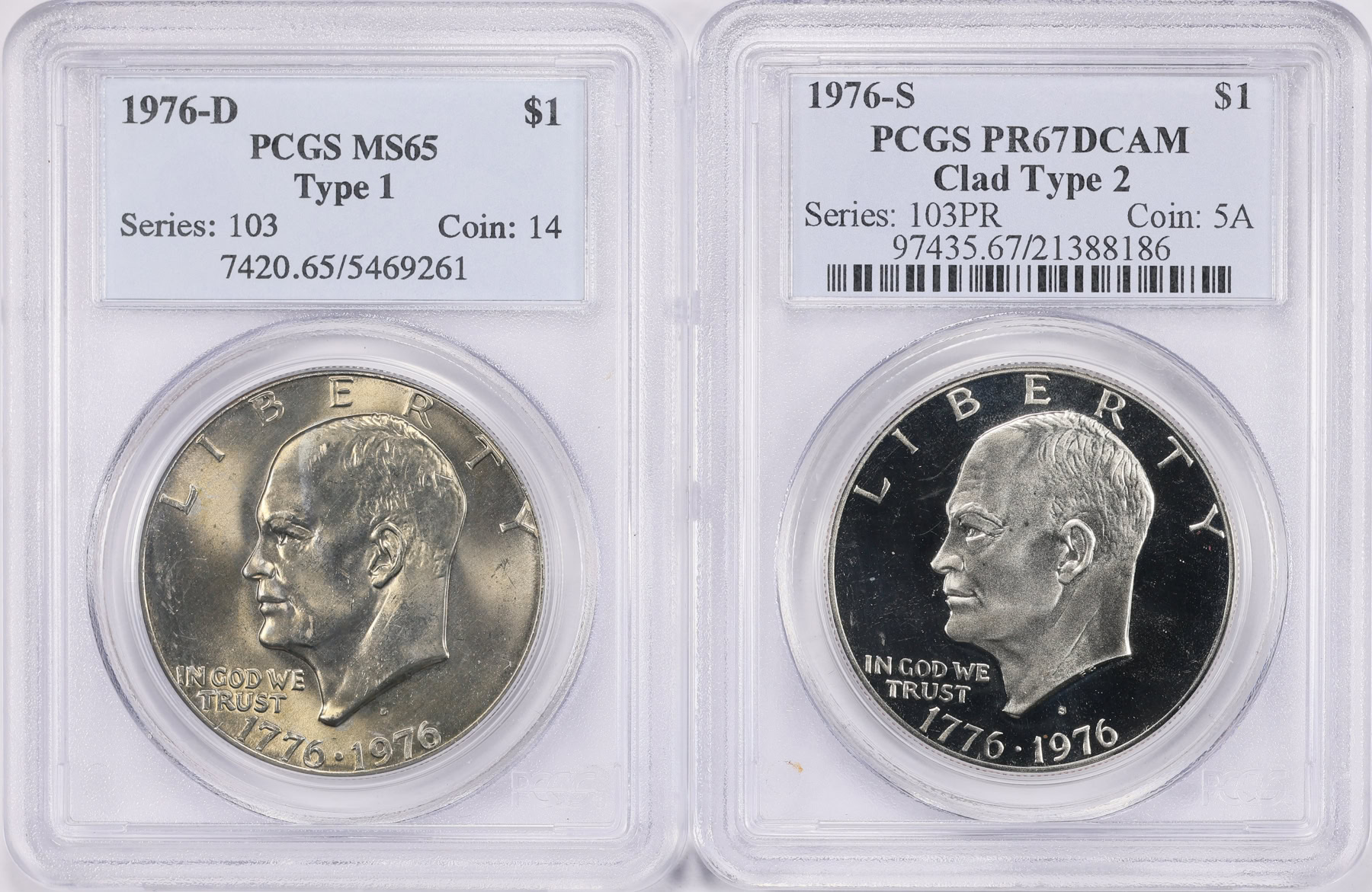 1976-D Eisenhower Dollar Type 1 and 1976-S Eisenhower Dollar Clad Type ...