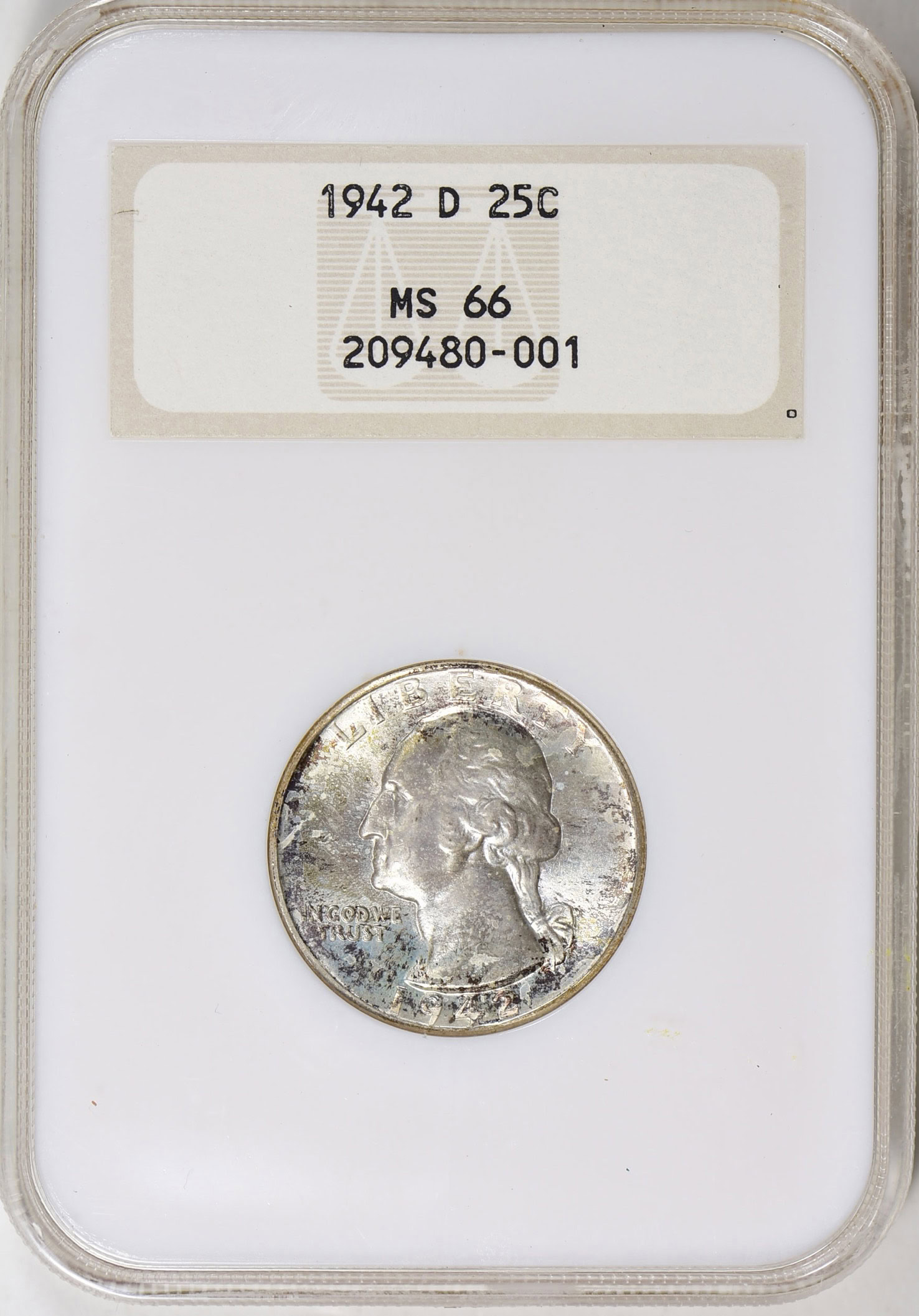 1942-D Washington Quarter NGC MS-66 OH (Toned) (Item 1789421) | GreatCollections Coin Auctions