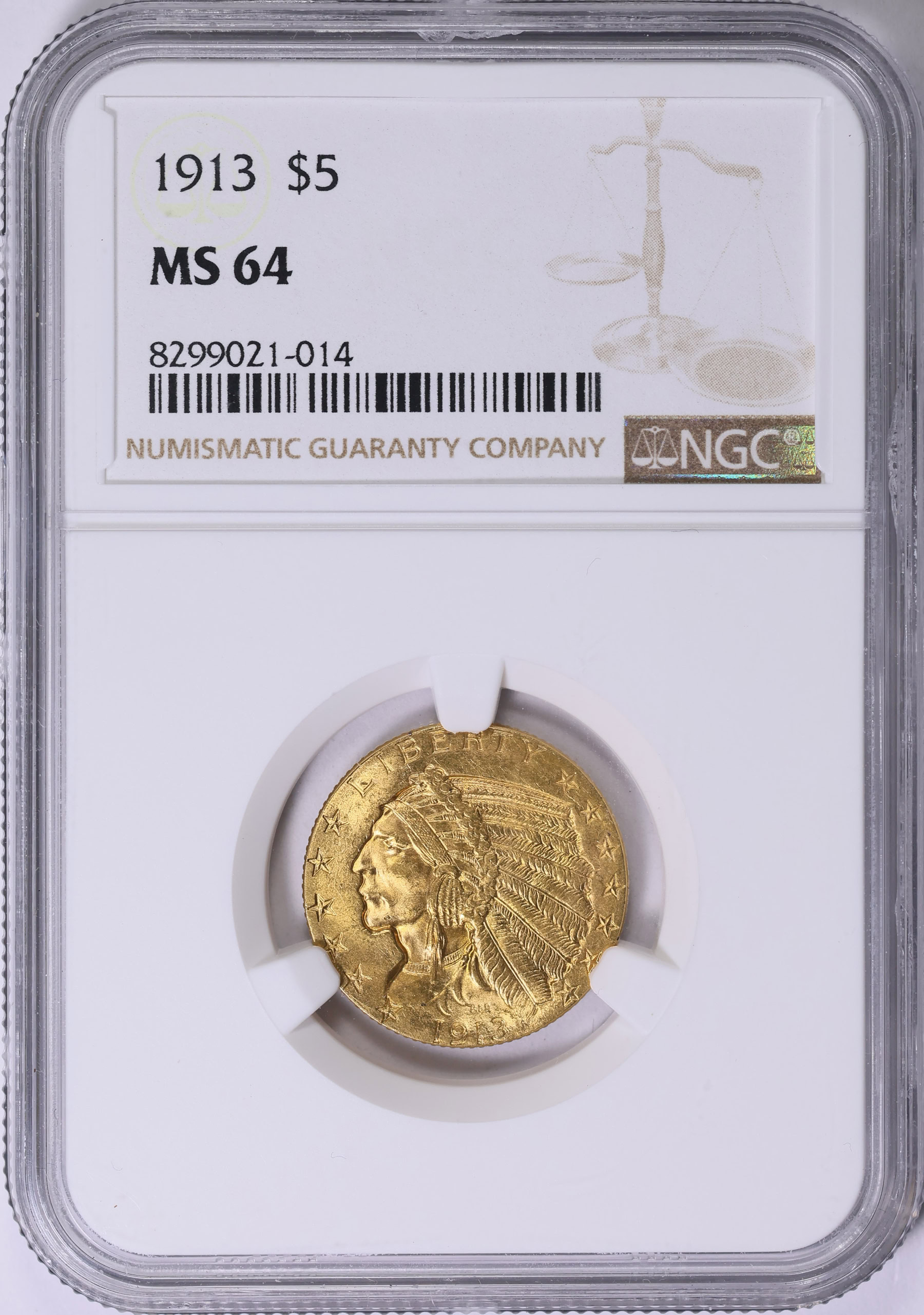 1913 Indian Gold Half Eagle NGC MS-64 (Item 1789469) | GreatCollections Coin Auctions
