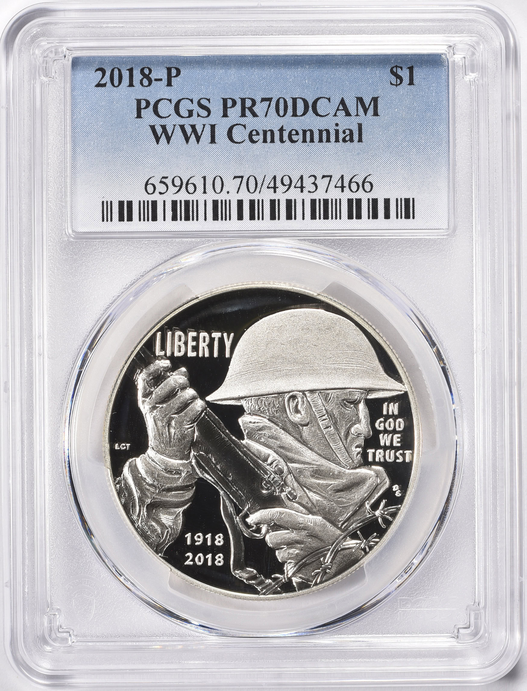 2018-P World War I WWI Centennial Silver Dollar PCGS Proof-70 DCAM ...