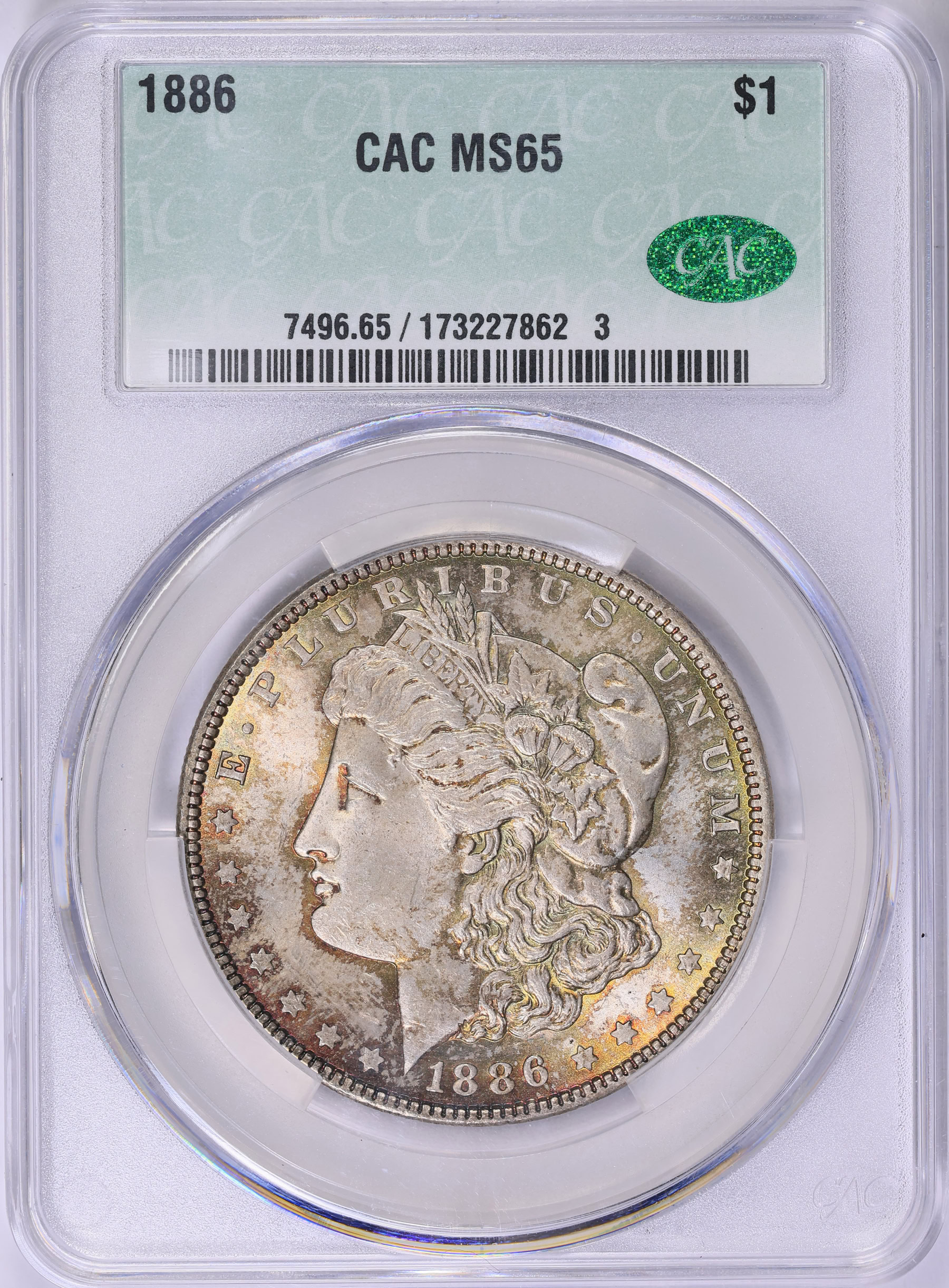 1886 Morgan Silver Dollar CACG MS-65 (Toned) (Item 1789535) | GreatCollections Coin Auctions