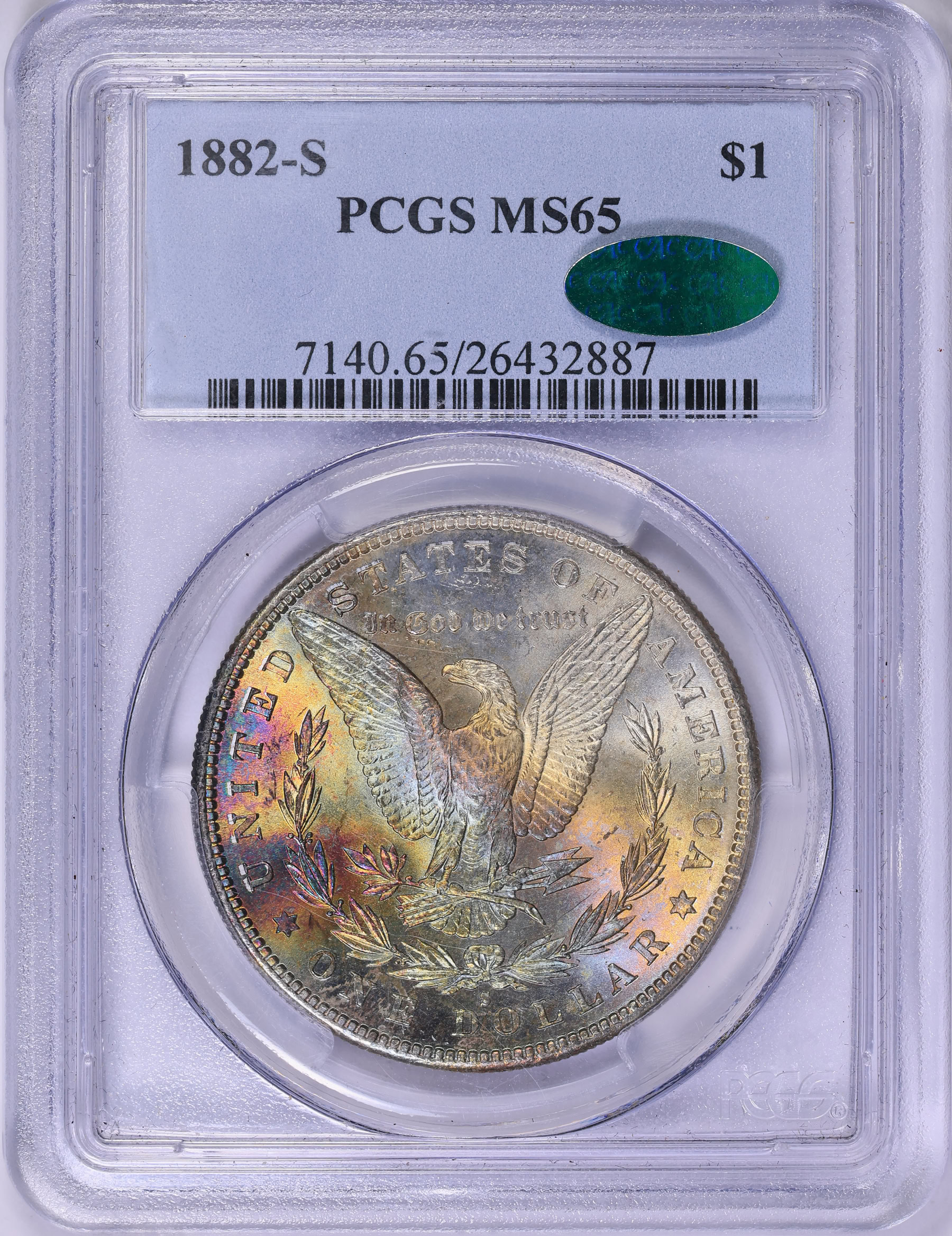 1882-S Morgan Silver Dollar PCGS MS-65 (CAC Green) (Toned) (Item 1789540) | GreatCollections ...