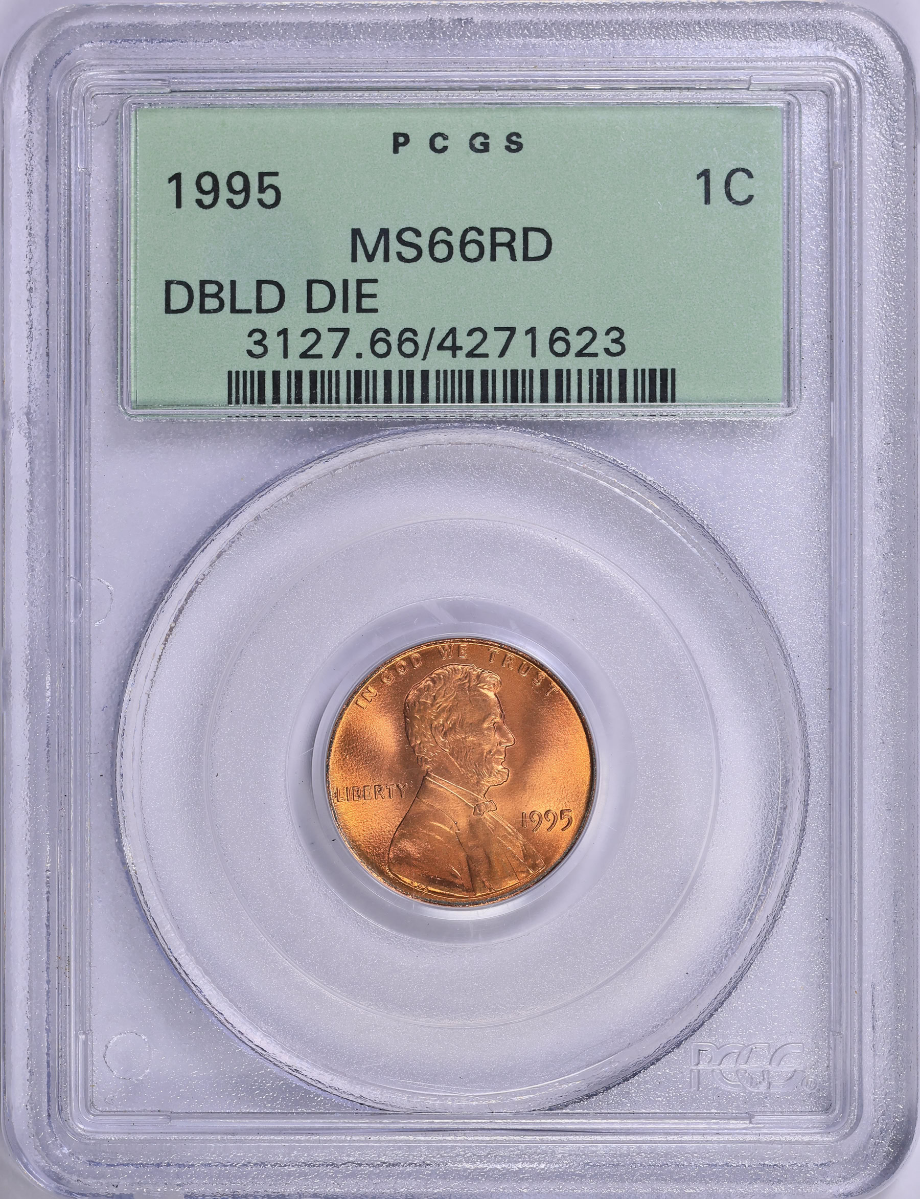 1995 Lincoln Cent Doubled Die Obverse PCGS MS-66 RD OGH (Item 1789542) | GreatCollections Coin ...