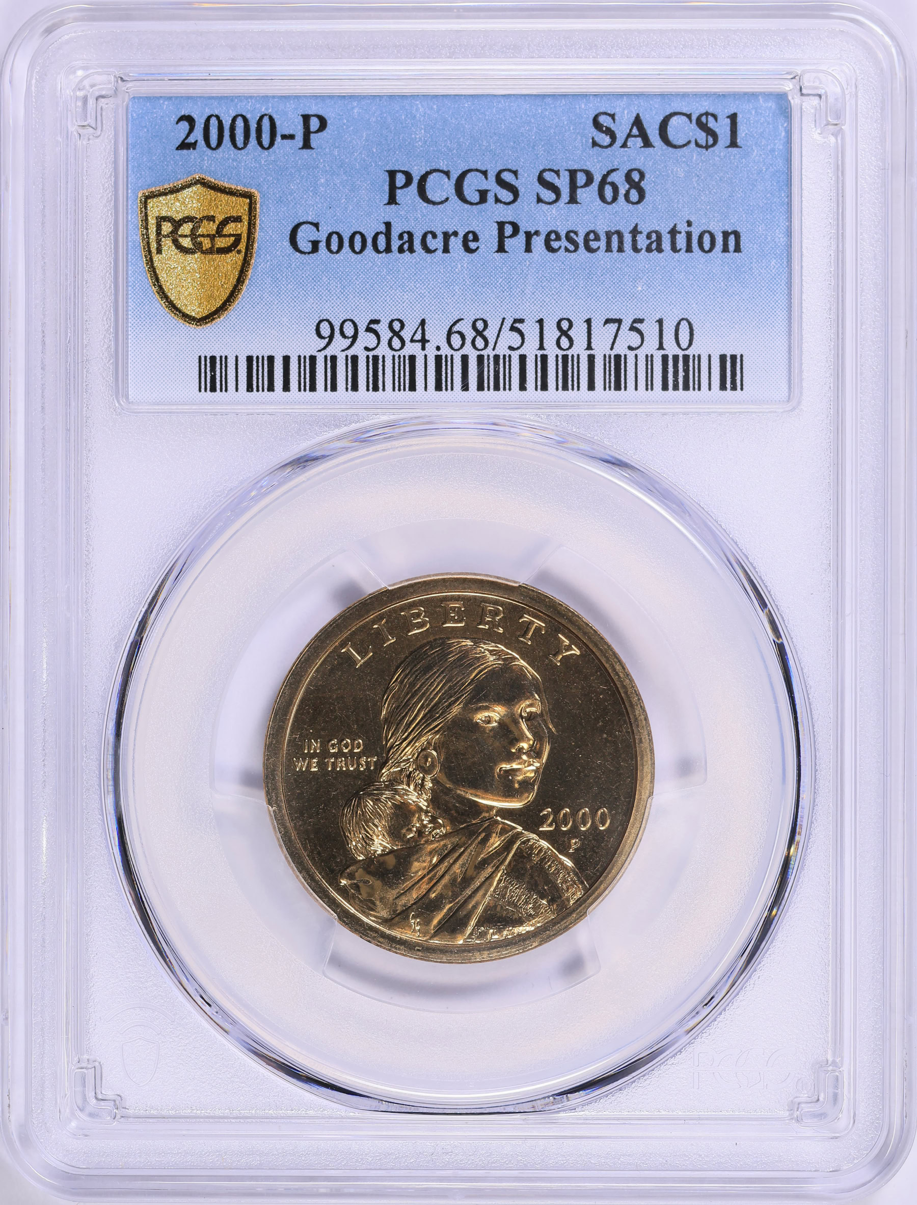 2000-P Sacagawea Dollar Goodacre Presentation PCGS SP-68 (Item 1789566) | GreatCollections Coin ...