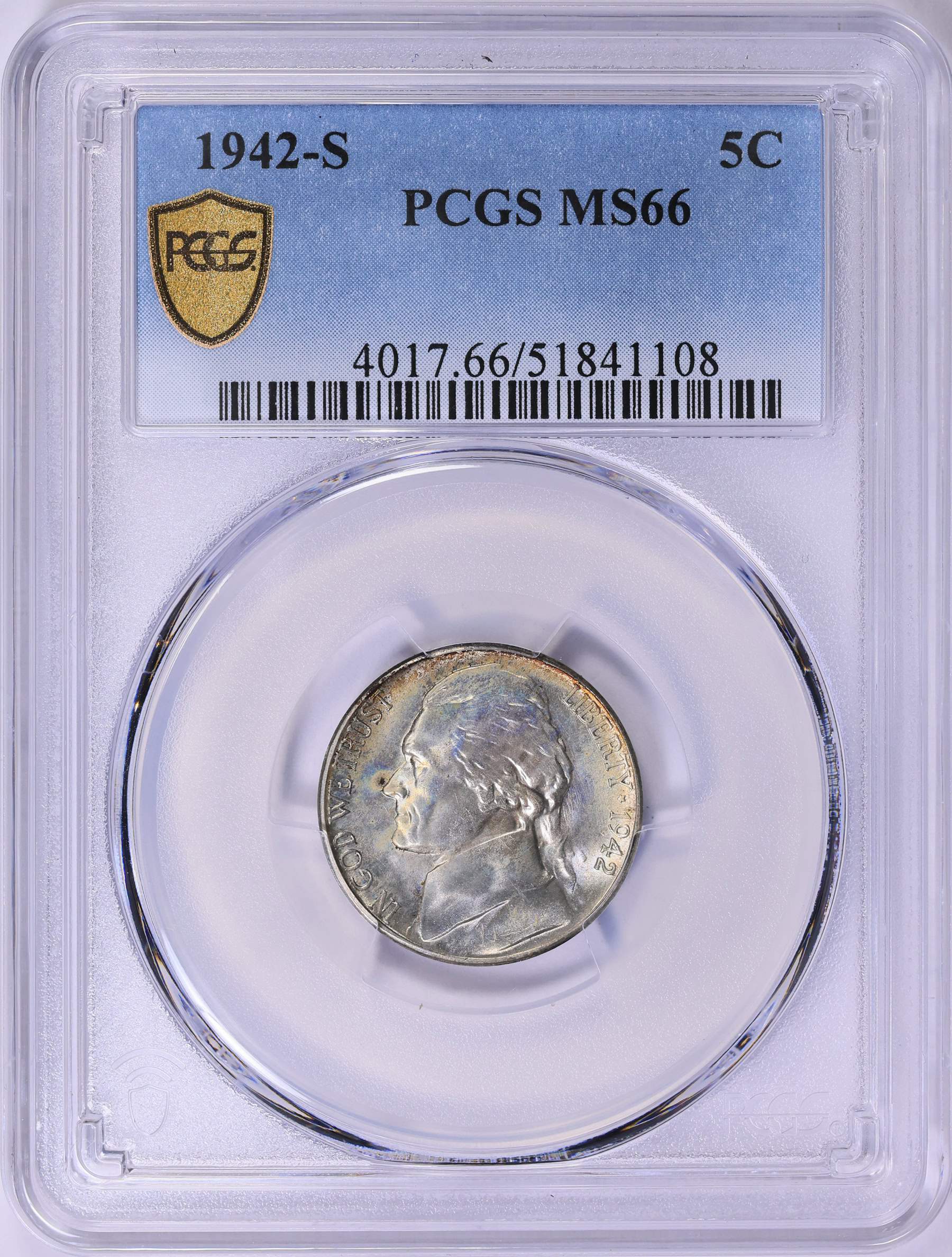 1942-S Jefferson Nickel PCGS MS-66 (Toned) (Item 1789569) | GreatCollections Coin Auctions