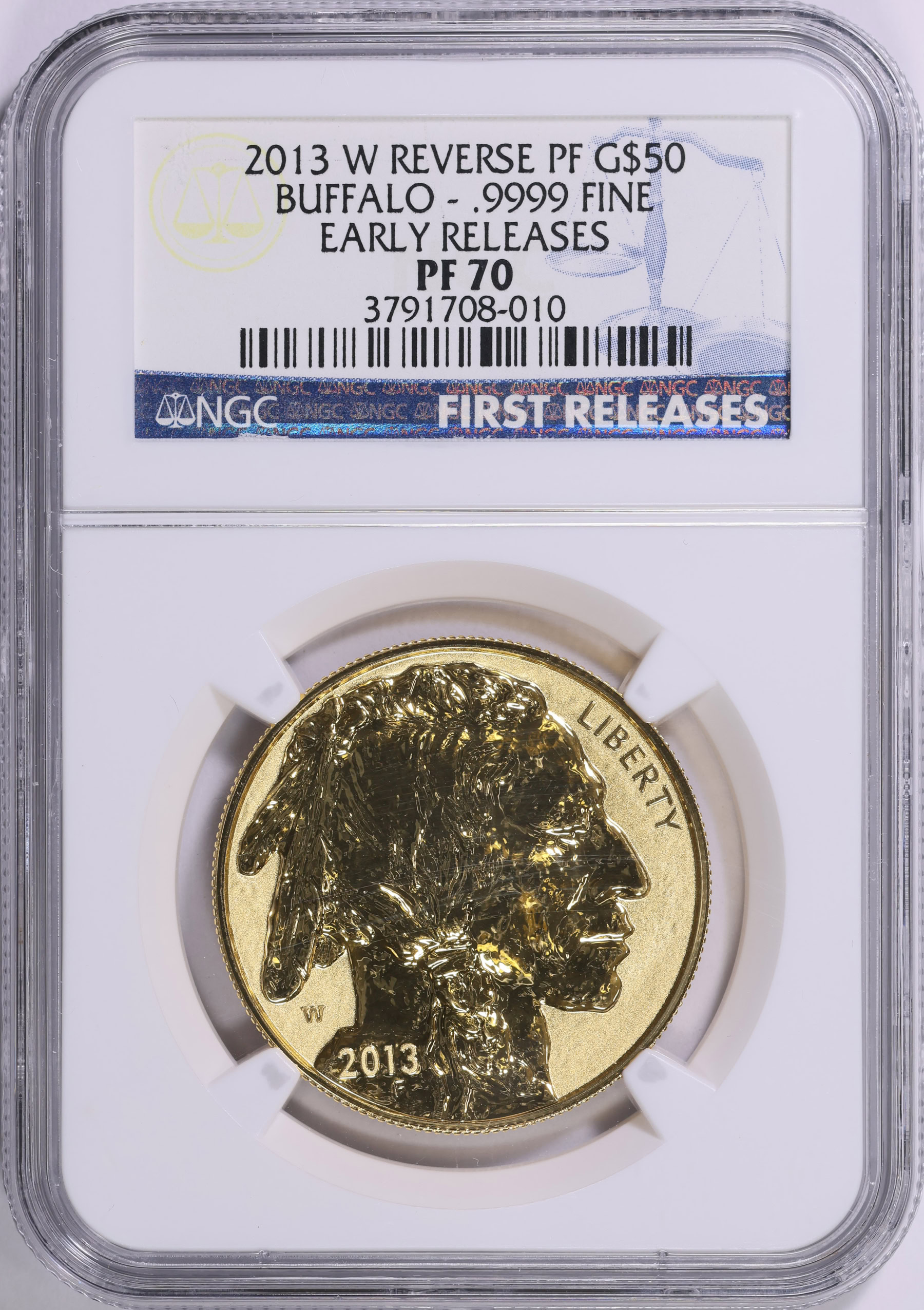 2013-W $50 One-Ounce Gold American Buffalo Reverse Proof Early Releases NGC Proof-70 (Item ...