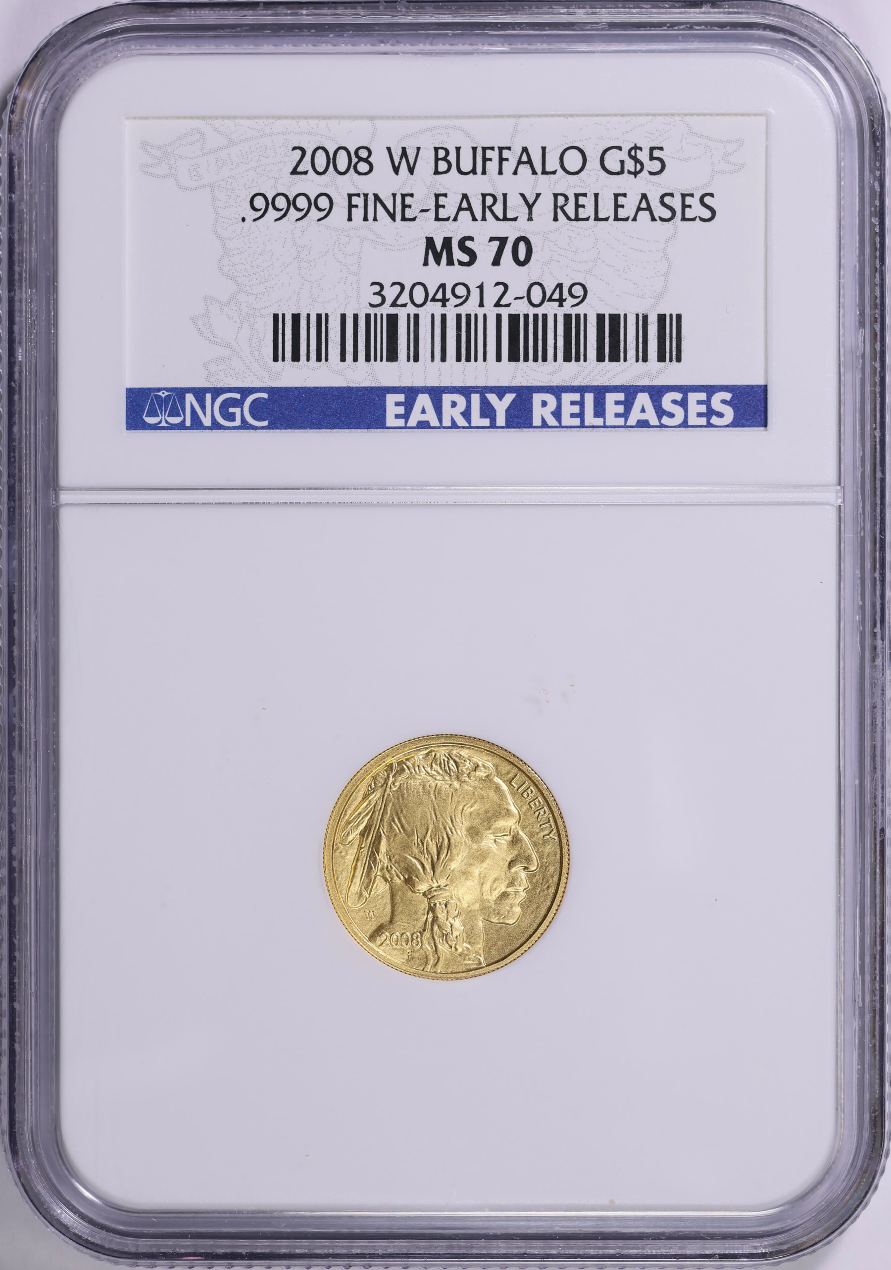 2008-W $5 Tenth-Ounce Gold American Buffalo Burnished Early Releases NGC MS-70 (Item 1789609 ...
