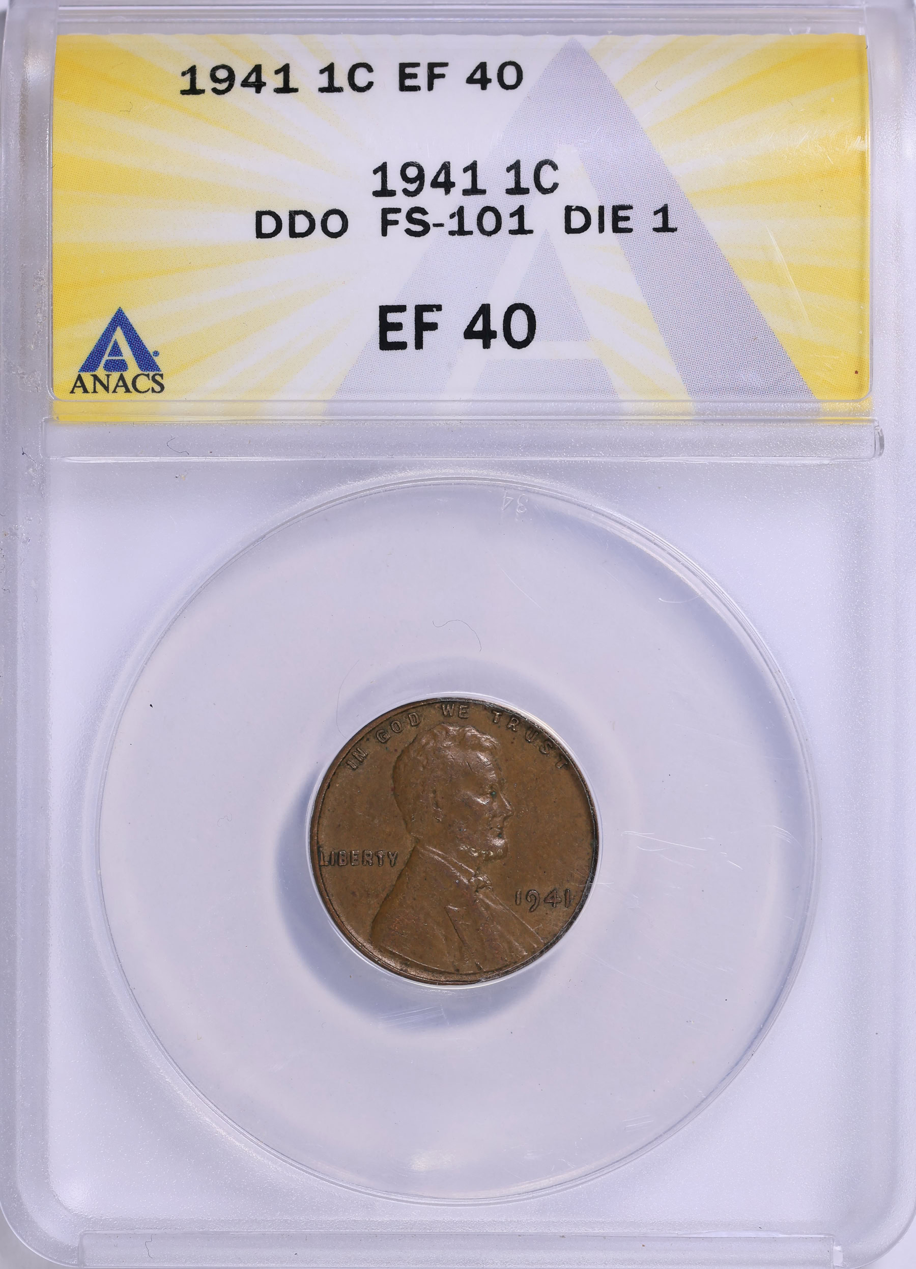 1941 Lincoln Cent Doubled Die Obverse FS-101 Die 1 ANACS XF-40 BN (Item 1789616 ...
