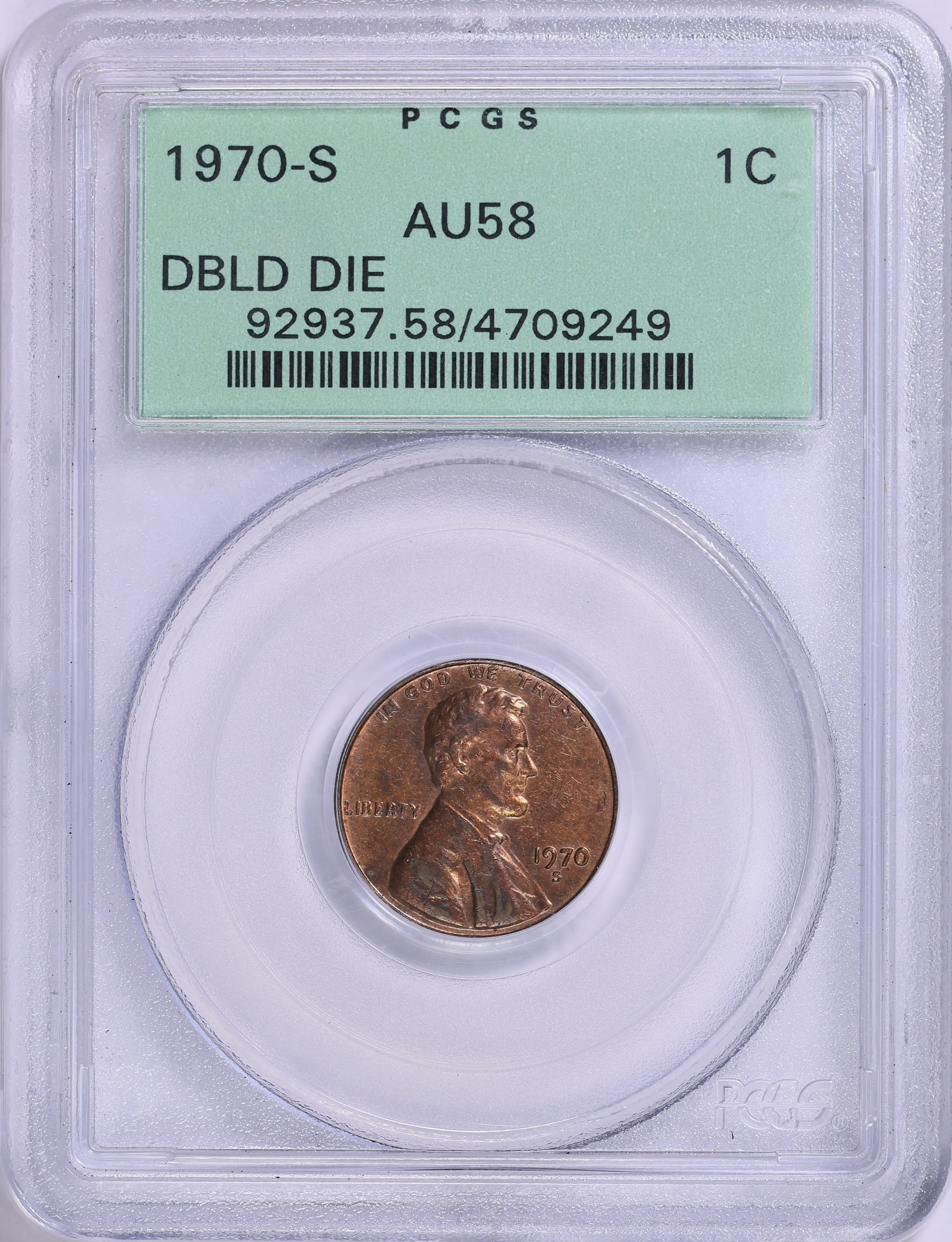 1970-S Lincoln Cent Doubled Die Obverse PCGS AU-58 BN OGH (Item 1789623 ...