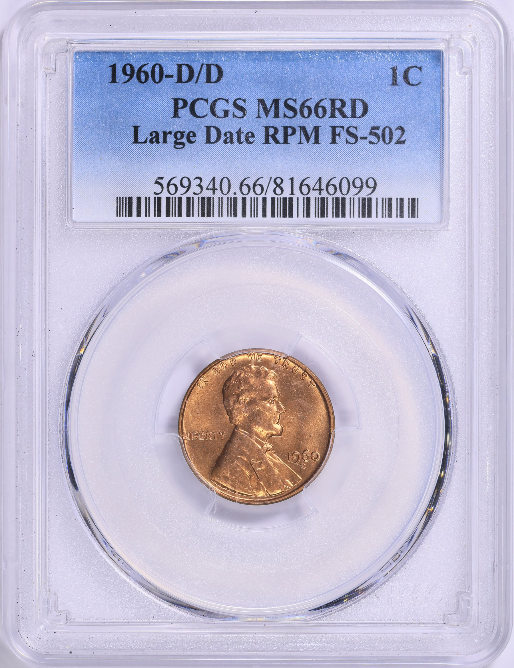 1960-D/D Lincoln Cent Large Date Repunched Mintmark FS-502 PCGS MS-66 RD (Item 1789627 ...
