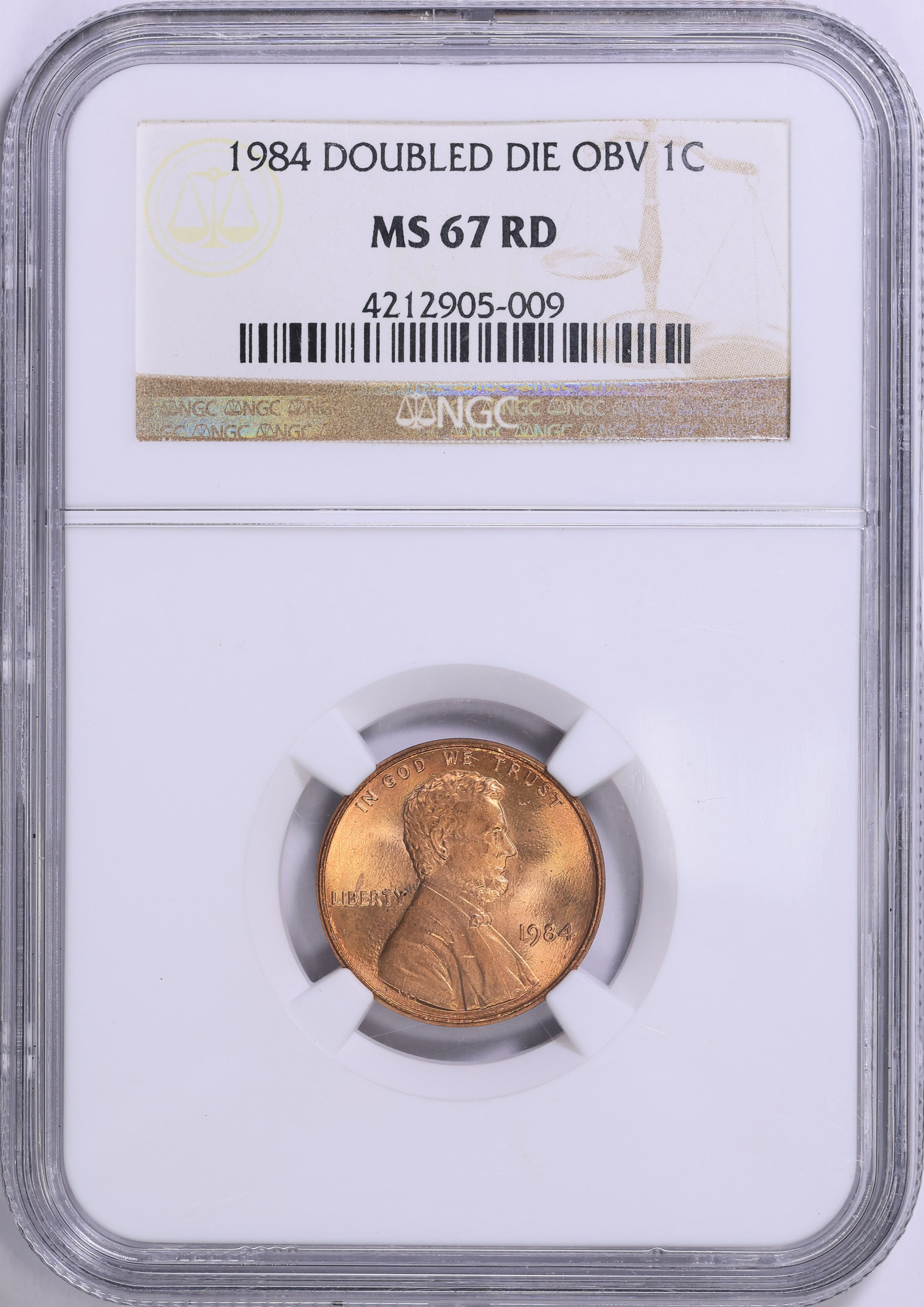 1984 Lincoln Cent Doubled Die Obverse NGC MS-67 RD (Item 1789633) | GreatCollections Coin Auctions