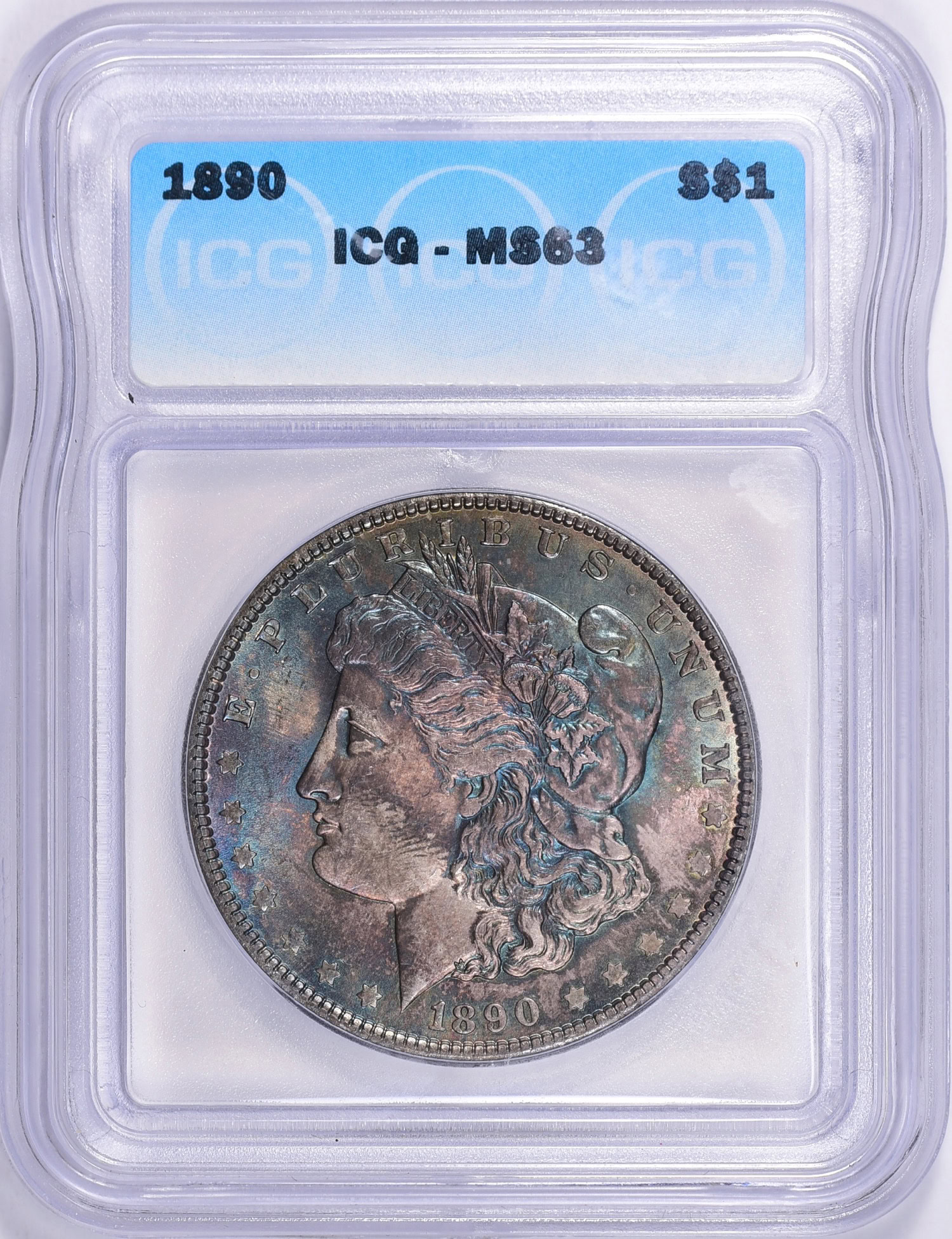 1890 Morgan Silver Dollar ICG MS-63 (Toned) (Item 1789644) | GreatCollections Coin Auctions