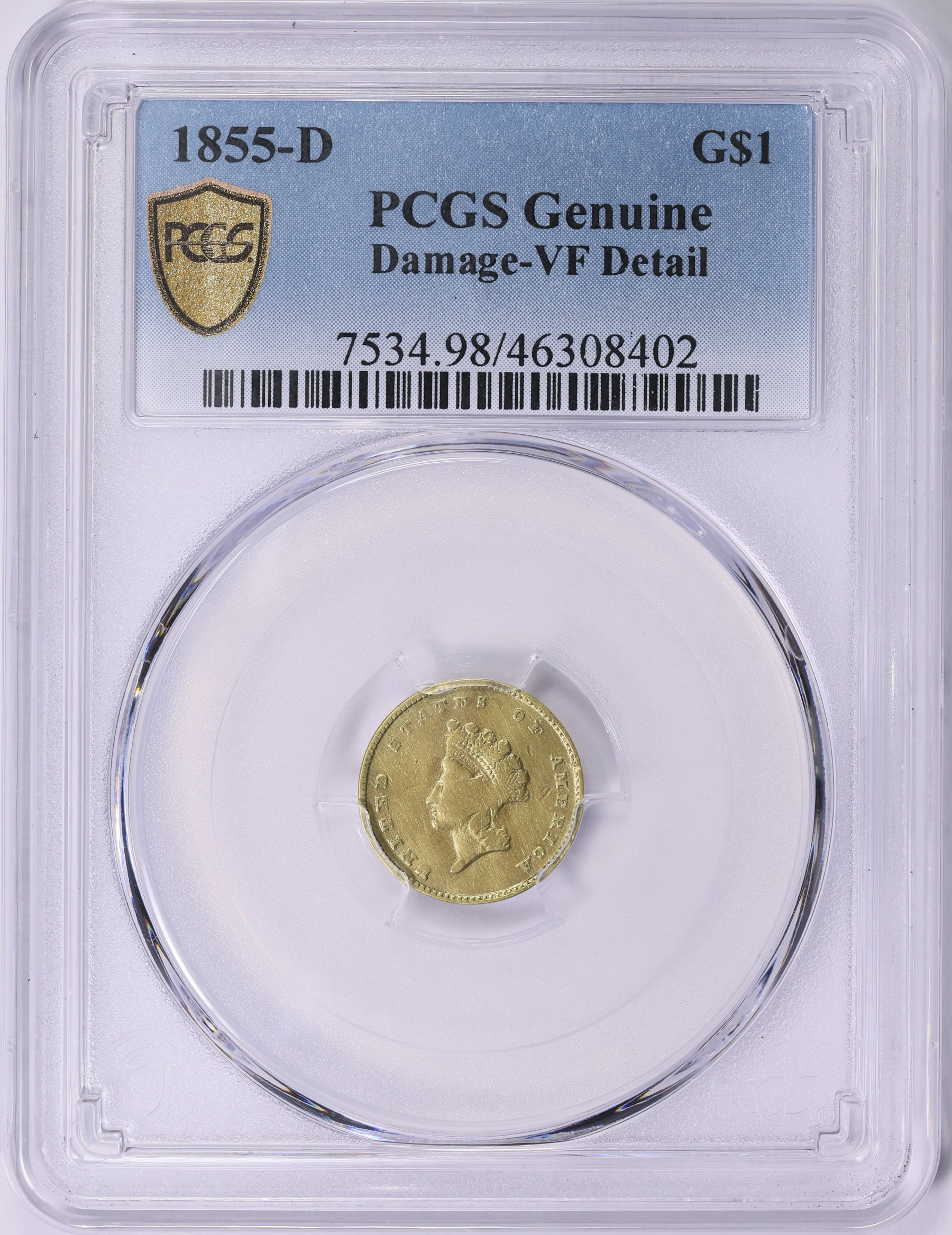 1855-D Indian Princess Gold Dollar PCGS Genuine VF Details (Item 1789658) | GreatCollections ...