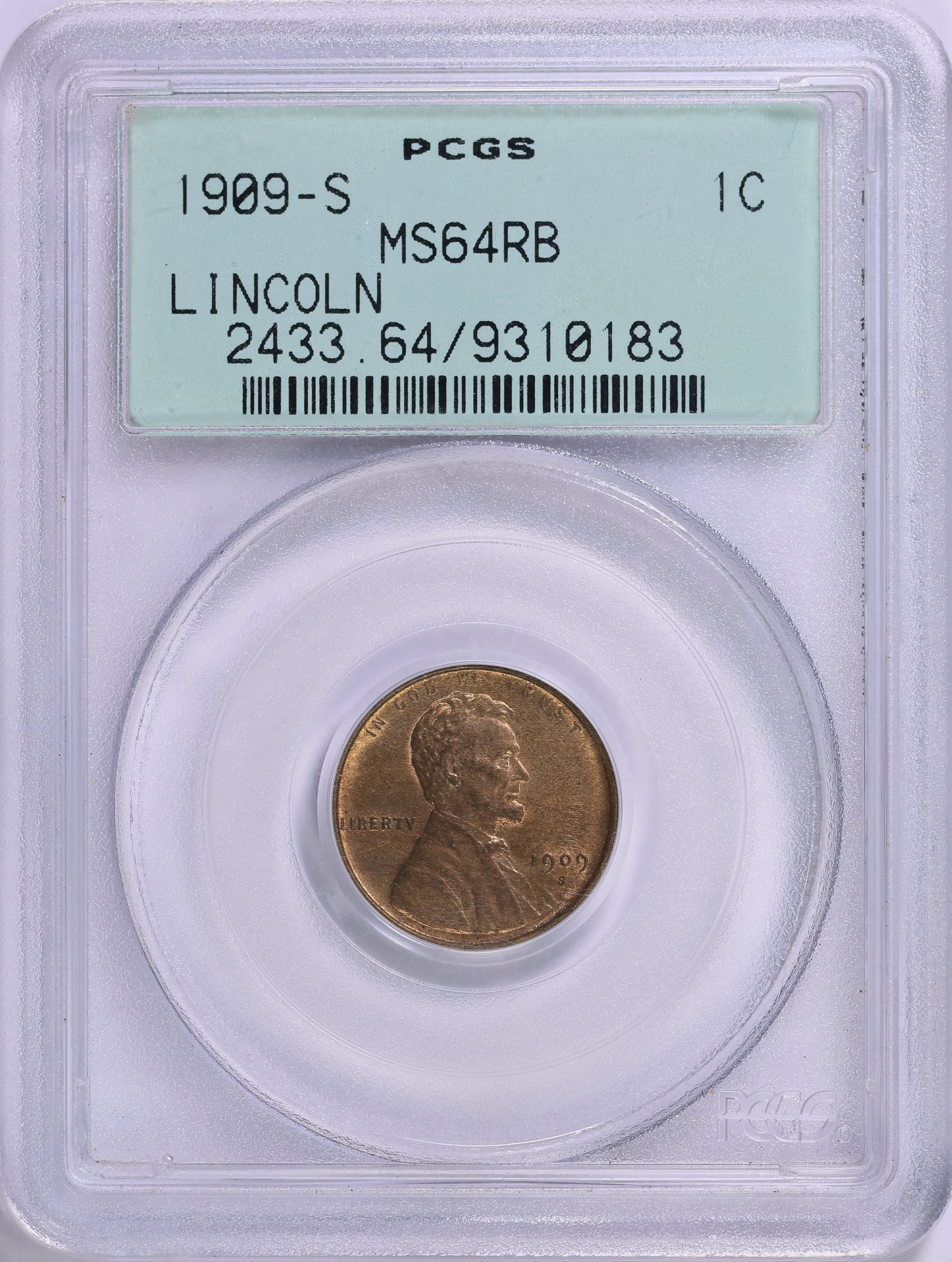 1909-S Lincoln Cent PCGS MS-64 RB OGH (Item 1789667) | GreatCollections ...