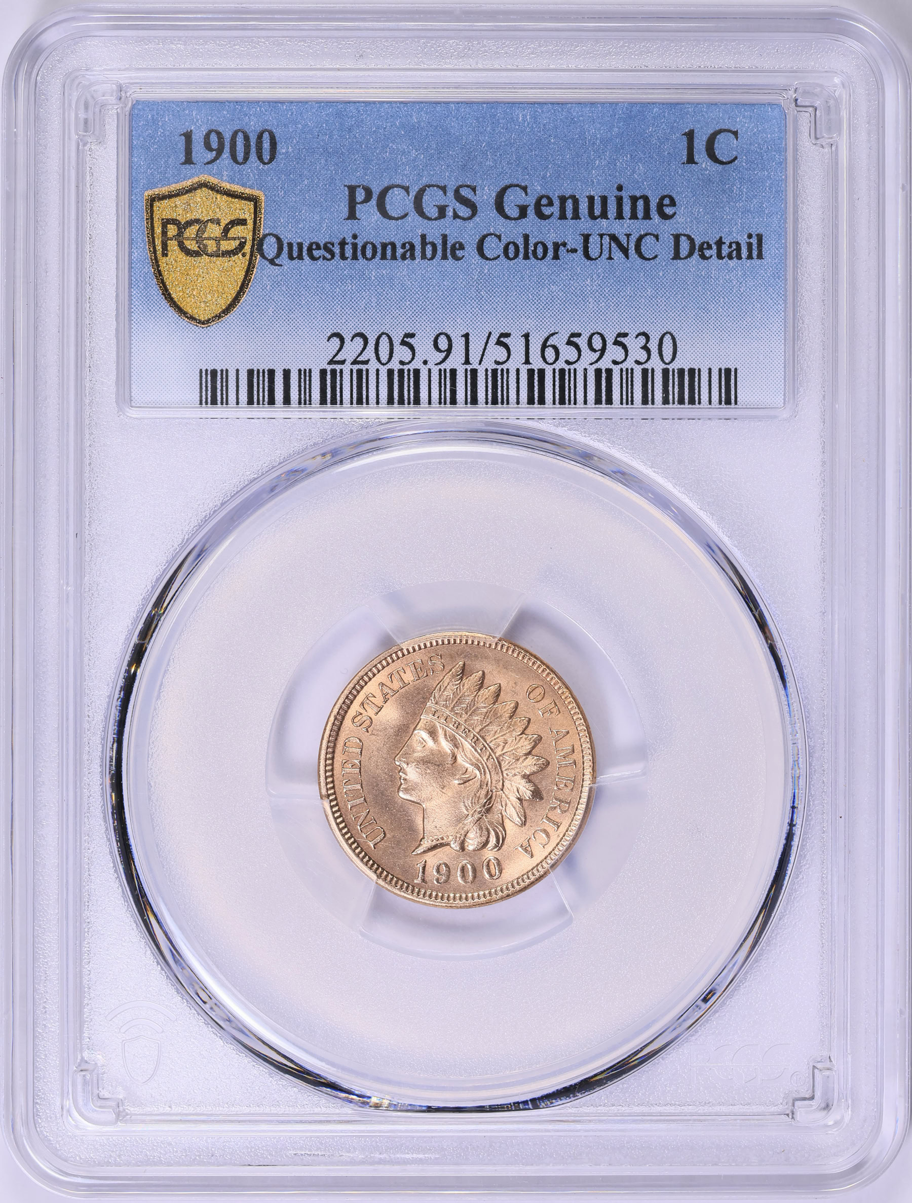 1900 Indian Cent PCGS Genuine Unc Details (Art. Toned) (Item 1789688) | GreatCollections Coin ...