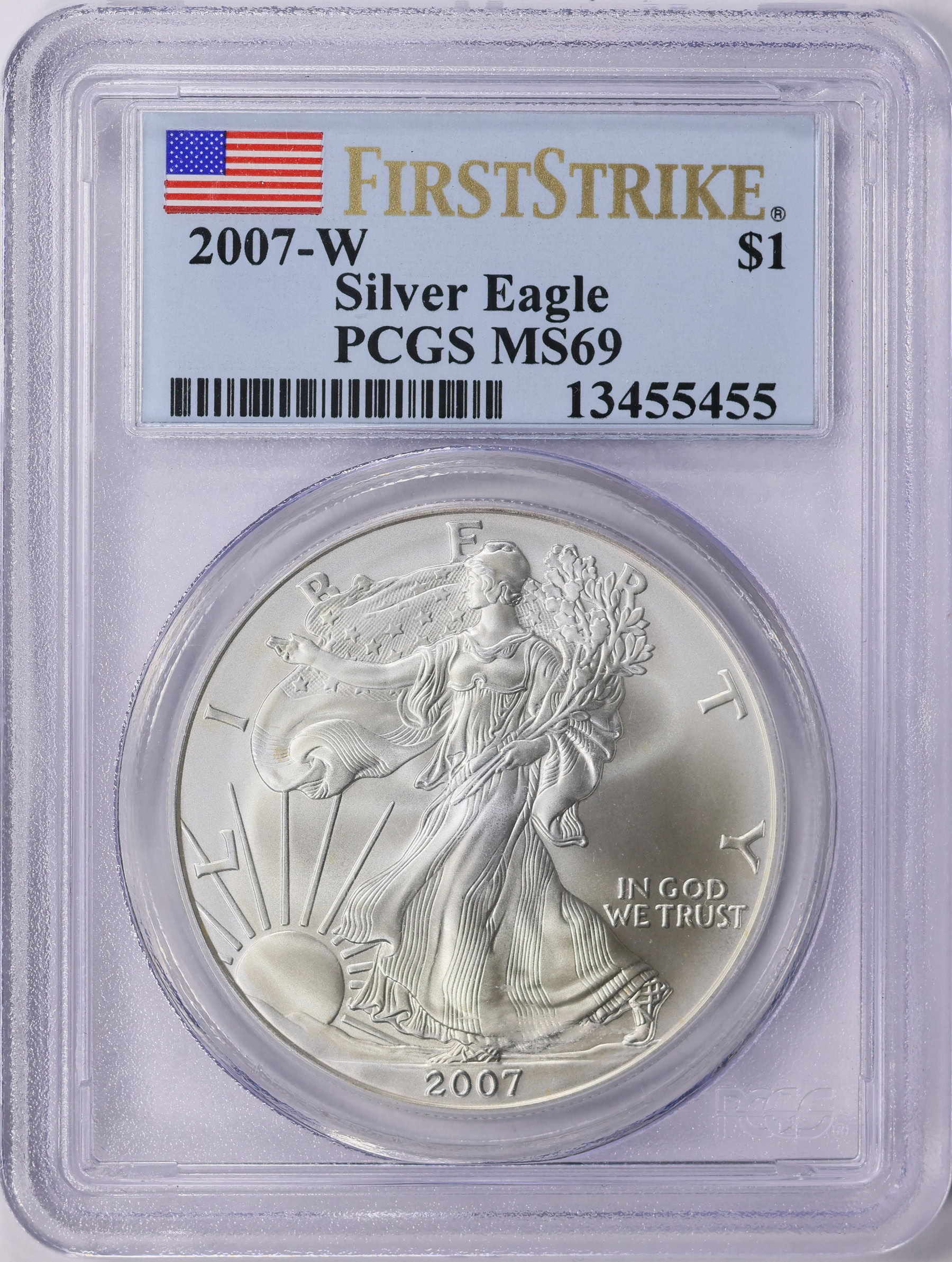 2007-W $1 Silver Eagle Burnished First Strike PCGS MS-69 (Item 1789705) | GreatCollections Coin ...