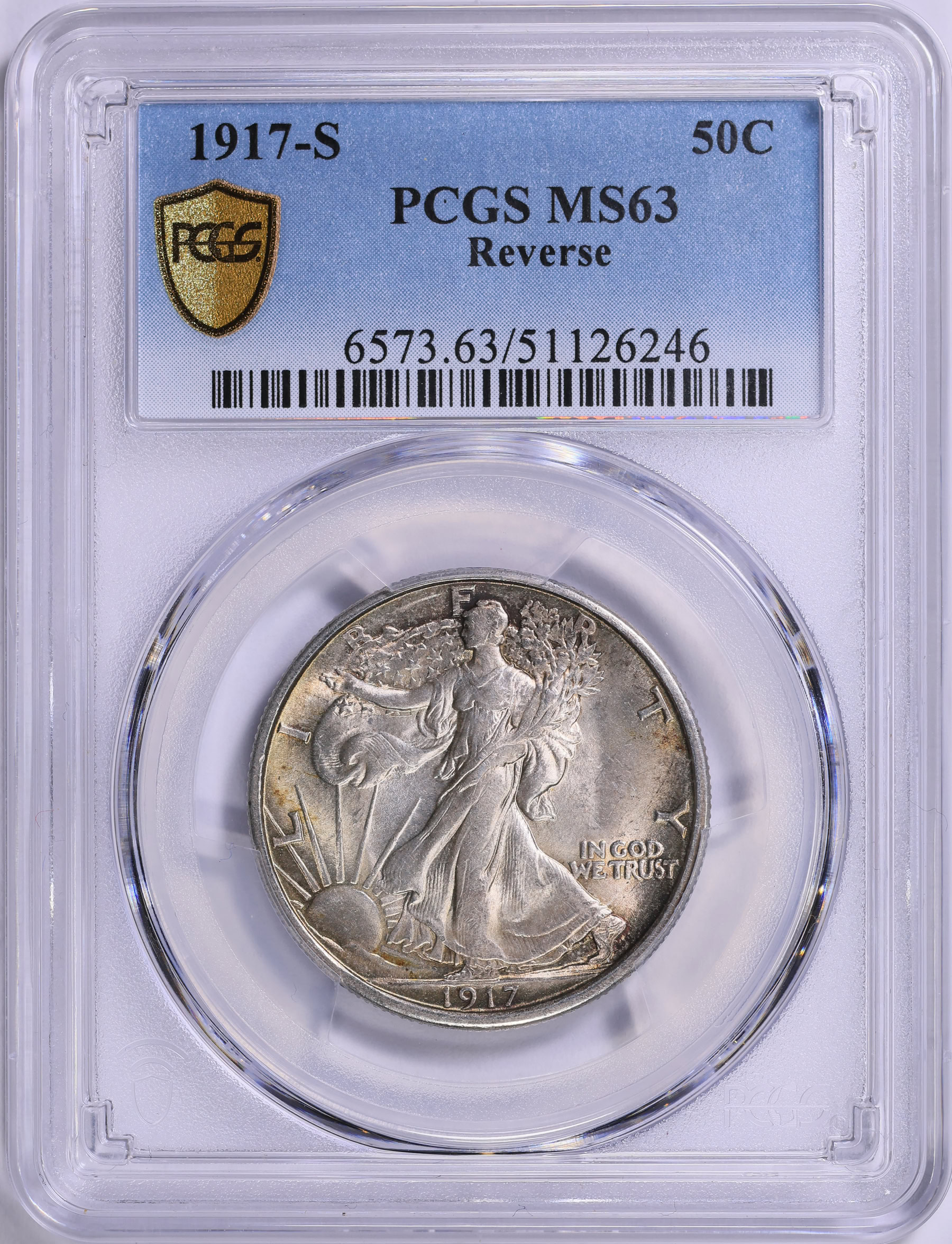 1917-S Walking Liberty Half Dollar Reverse Mintmark PCGS MS-63 (Item 1789726) | GreatCollections ...