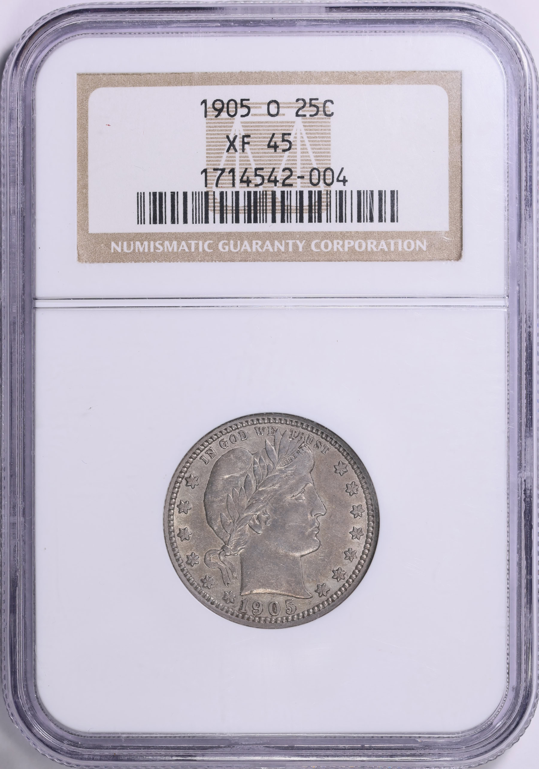 1905-O Barber Quarter NGC XF-45 (Item 1789732) | GreatCollections Coin Auctions