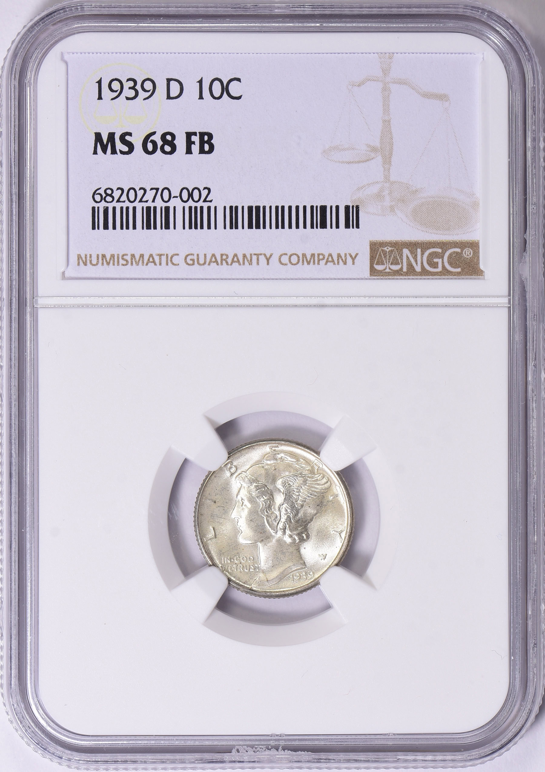 1939-D Mercury Dime NGC MS-68 FB (Item 1789745) | GreatCollections Coin Auctions