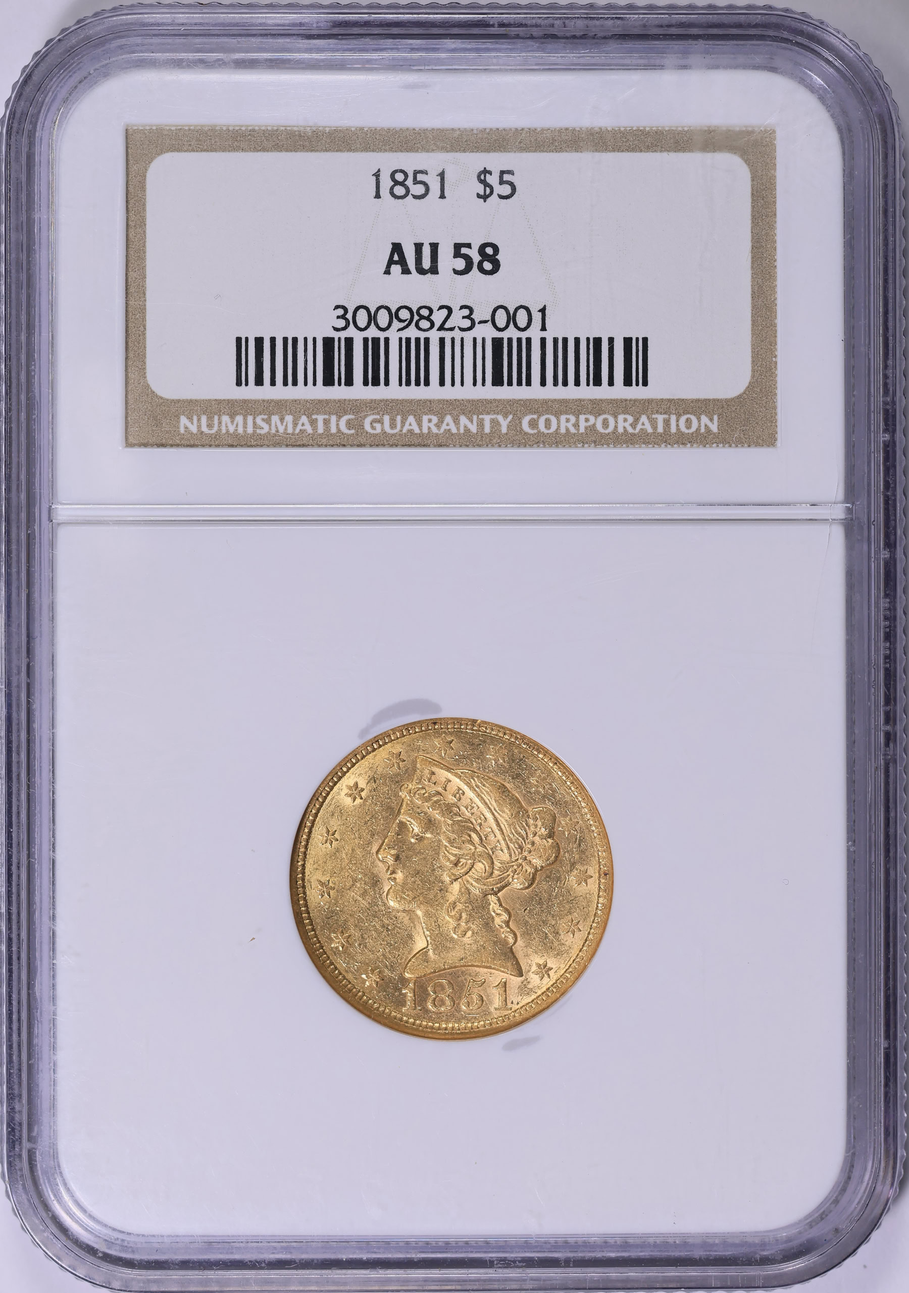 1851 Liberty Gold Half Eagle NGC AU-58 (Item 1789768) | GreatCollections Coin Auctions