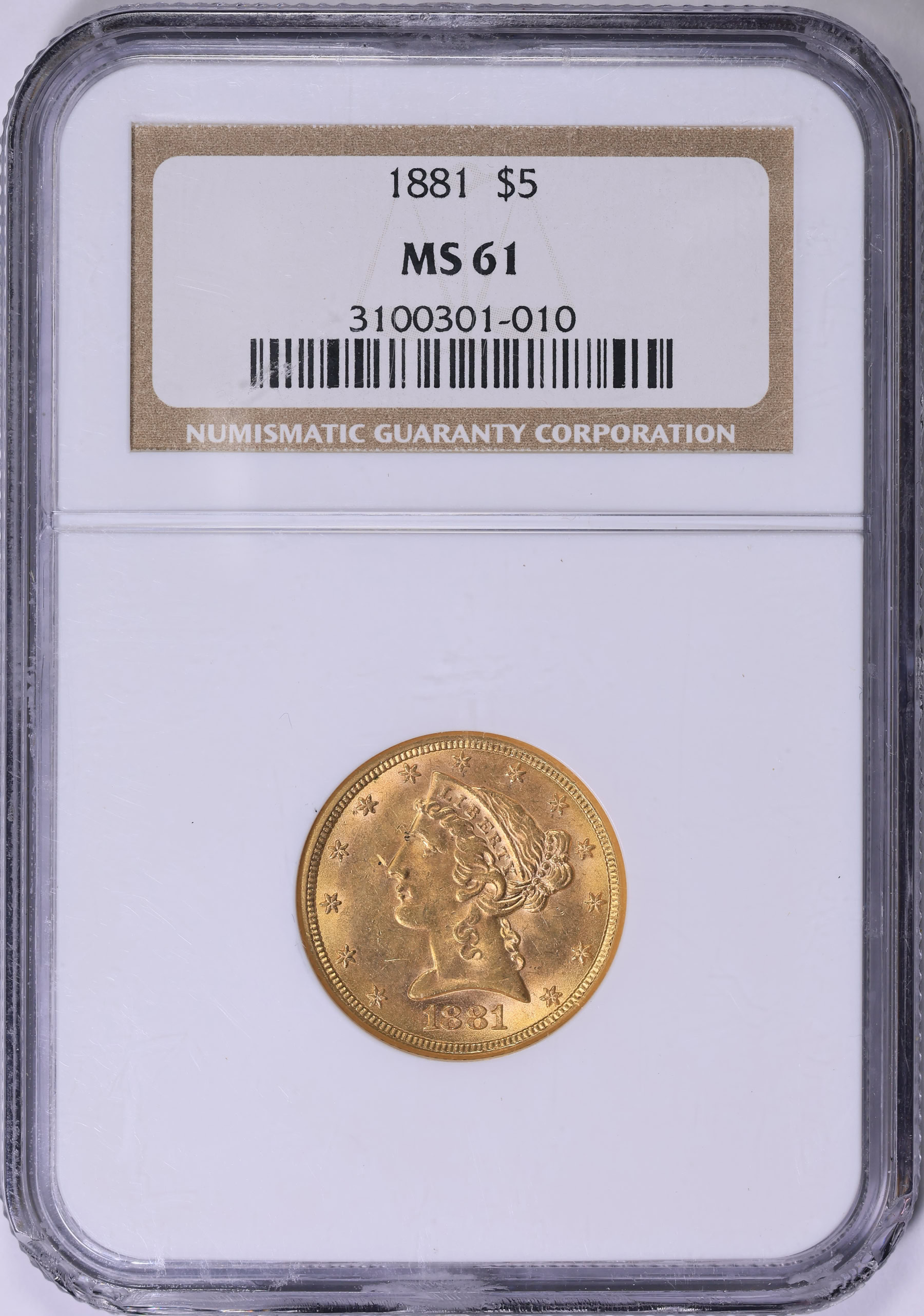 1881 Liberty Gold Half Eagle NGC MS-61 (Item 1789774) | GreatCollections Coin Auctions