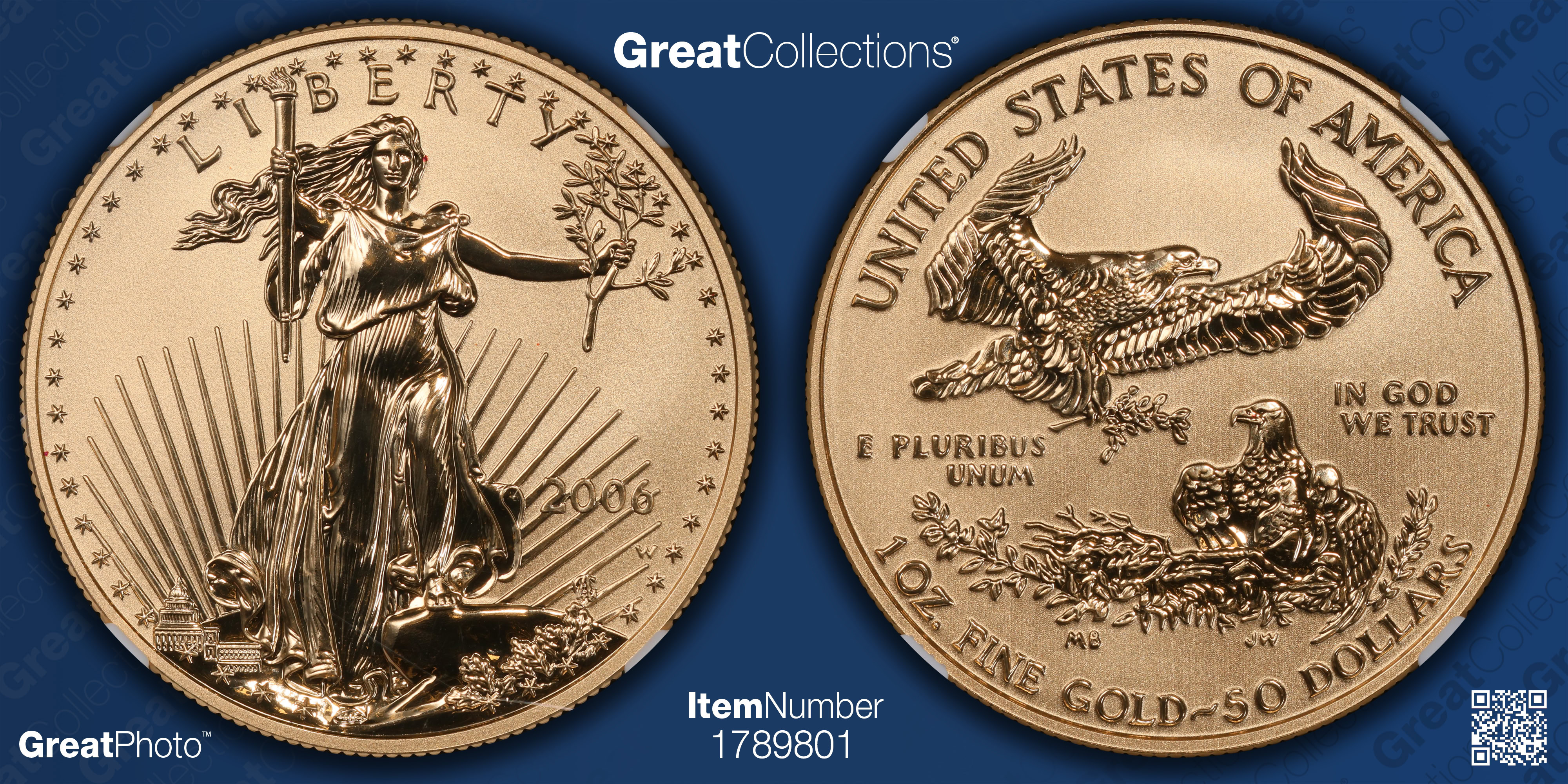 2006-W $50 One-Ounce Gold American Eagle 20th Anniversary Reverse Proof ...