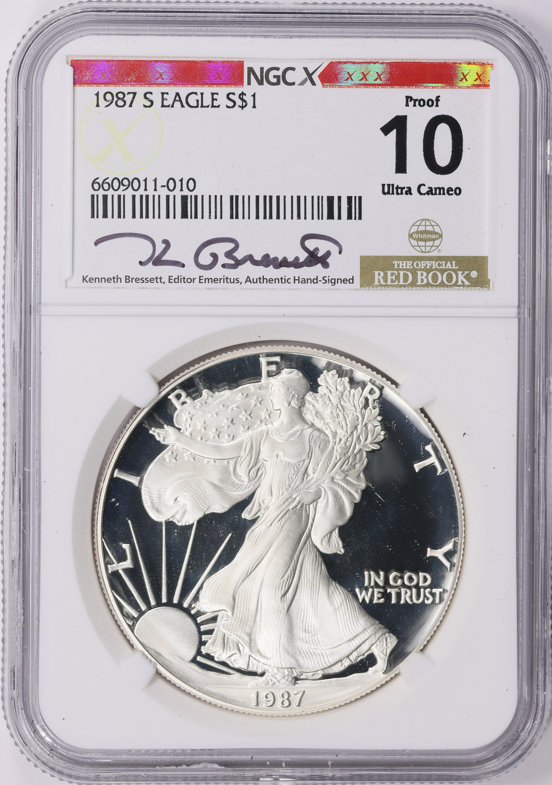 1987-S $1 Silver Eagle NGCX Proof 10 UC (NGC Proof-70 UC) (Kenneth ...