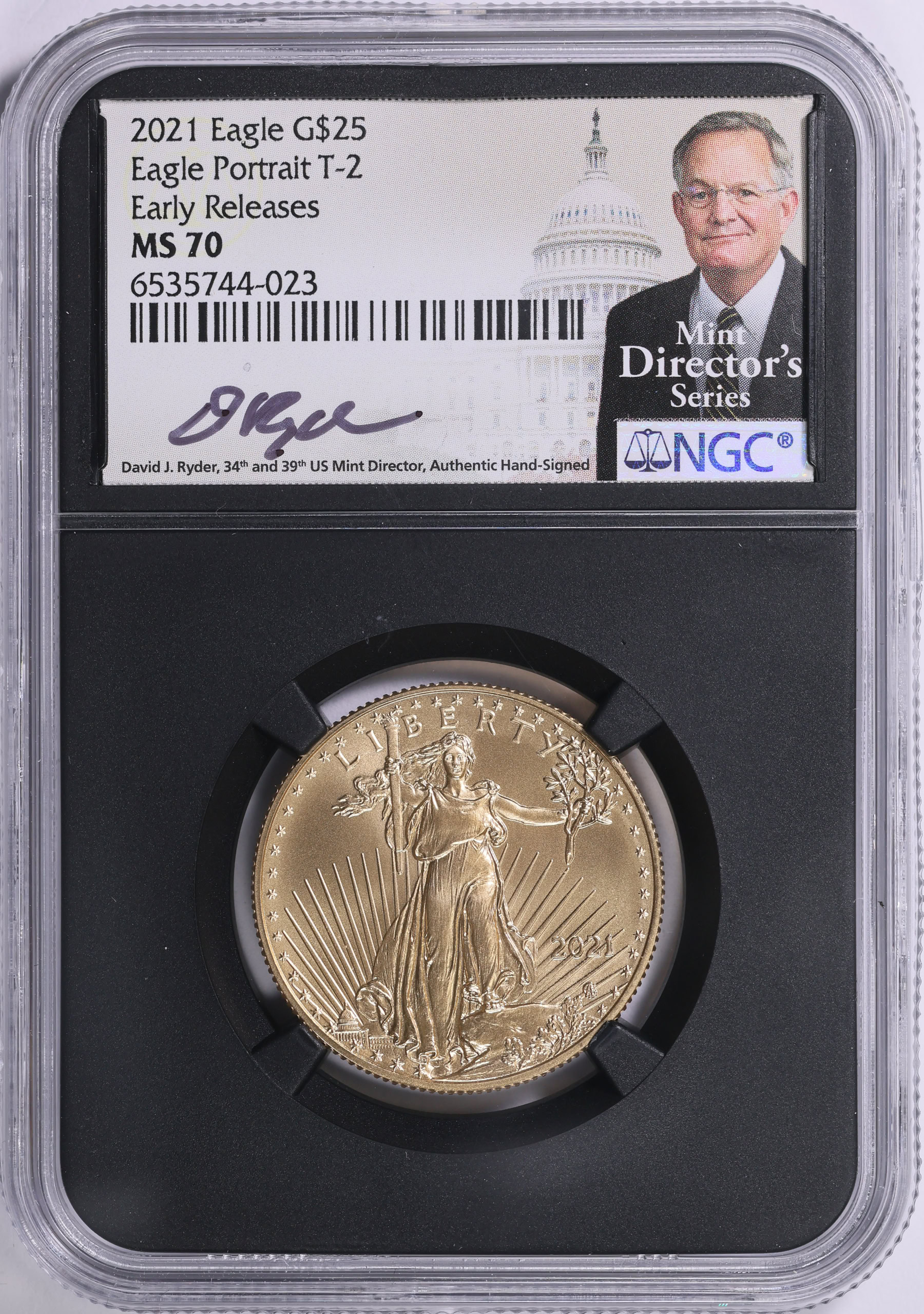 2021 $25 Half-Ounce Gold American Eagle Type 2 Early Releases NGC MS-70 (David J. Ryder Signed ...