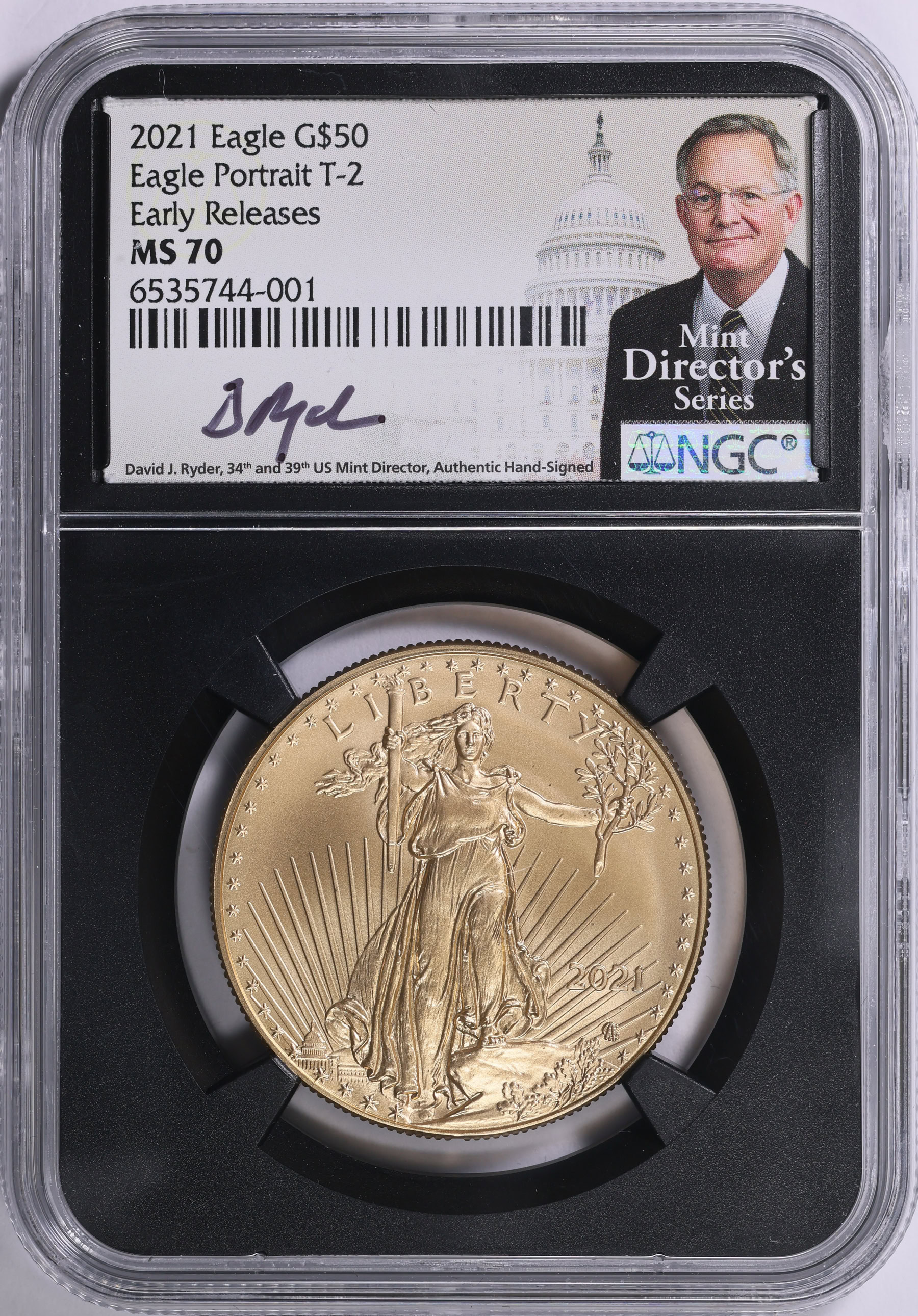 2021 $50 One-Ounce Gold American Eagle Type 2 Early Releases NGC MS-70 (David J. Ryder Signed ...