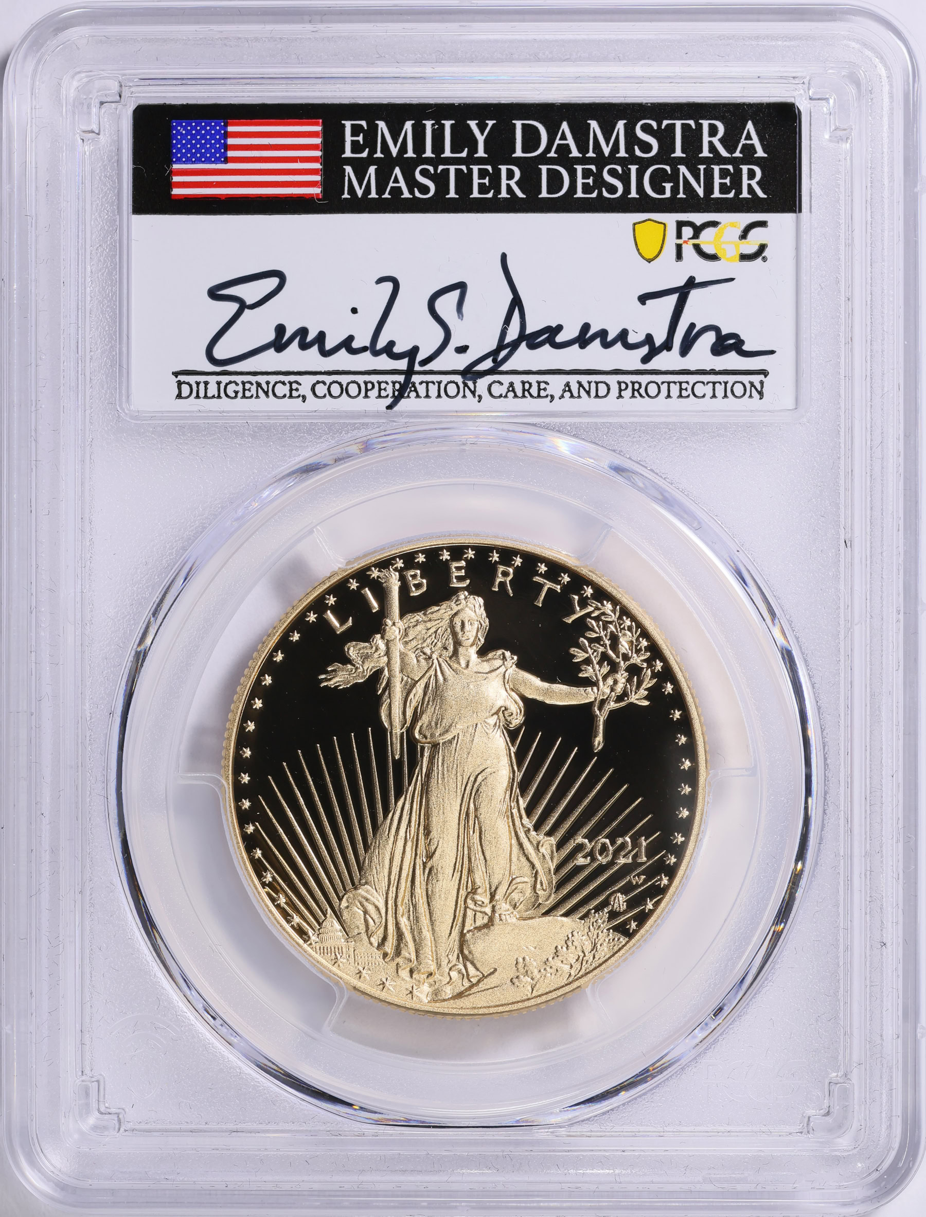 2021-W $50 One-Ounce Gold American Eagle Type 2 Advance Release PCGS Proof-70 DCAM (Emily S ...