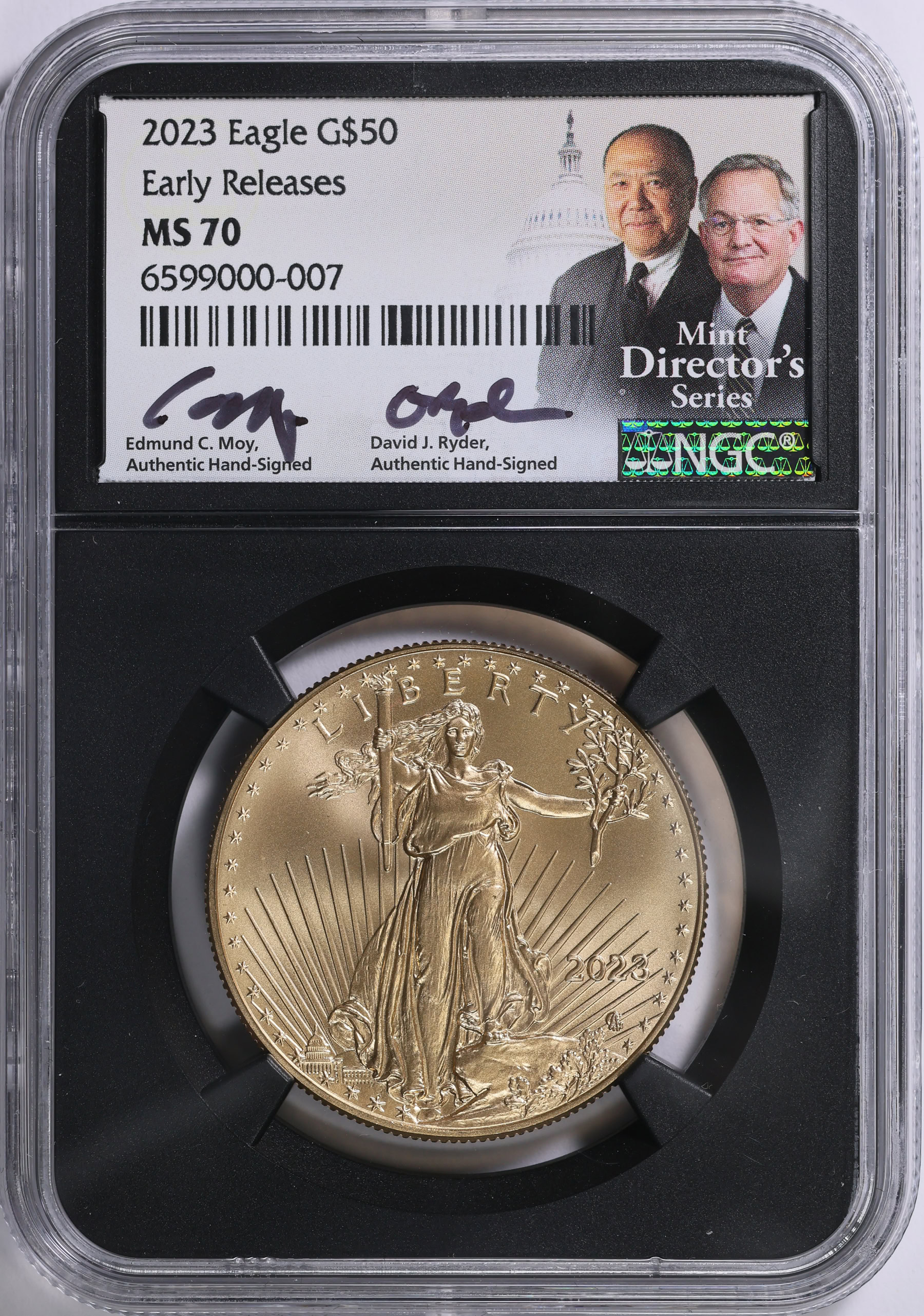 2023 $50 One-Ounce Gold American Eagle Early Releases NGC MS-70 (Moy & Ryder Signed Label ...