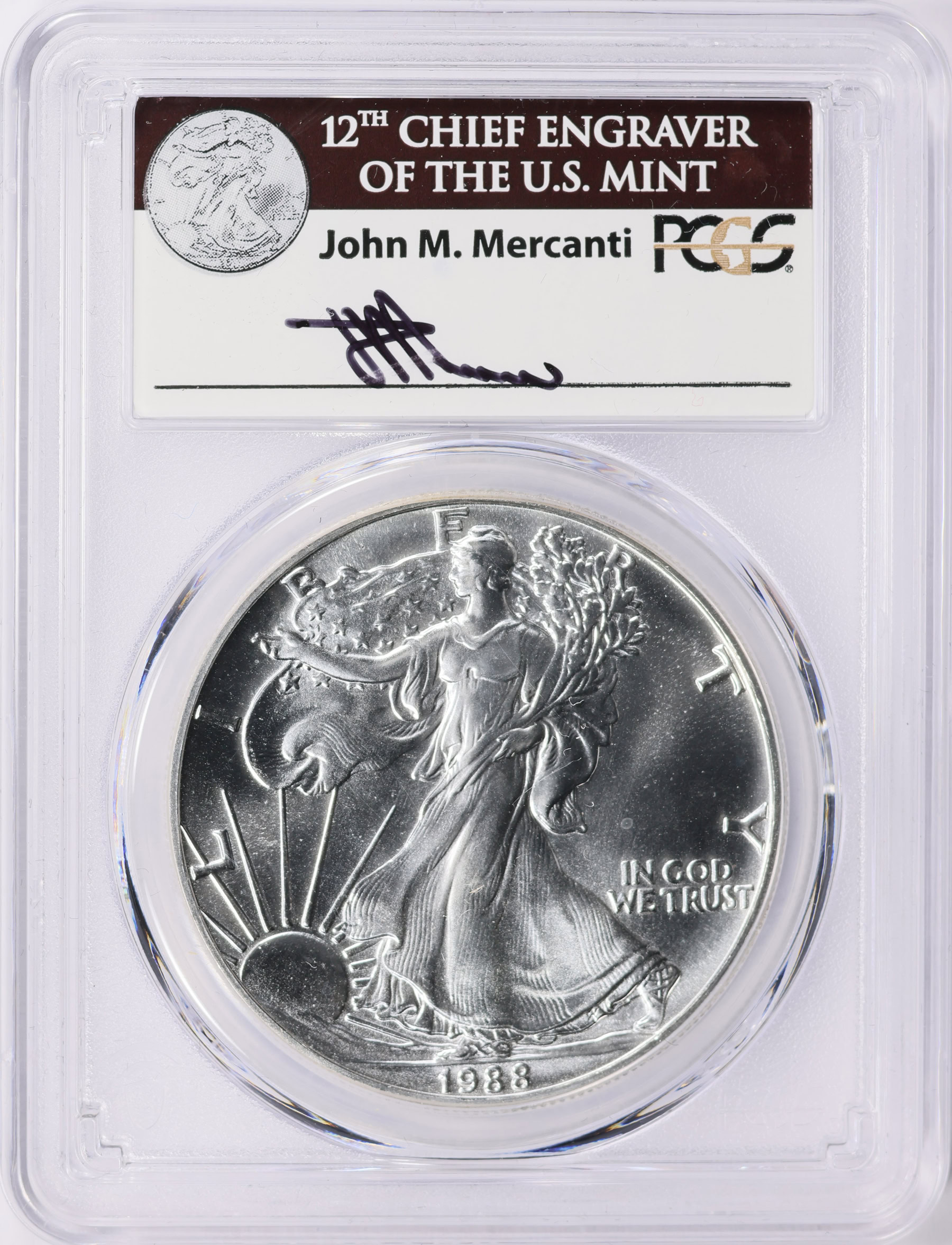 1988 $1 Silver Eagle PCGS MS-70 (Mercanti Signed Label) (Item 1789955 ...