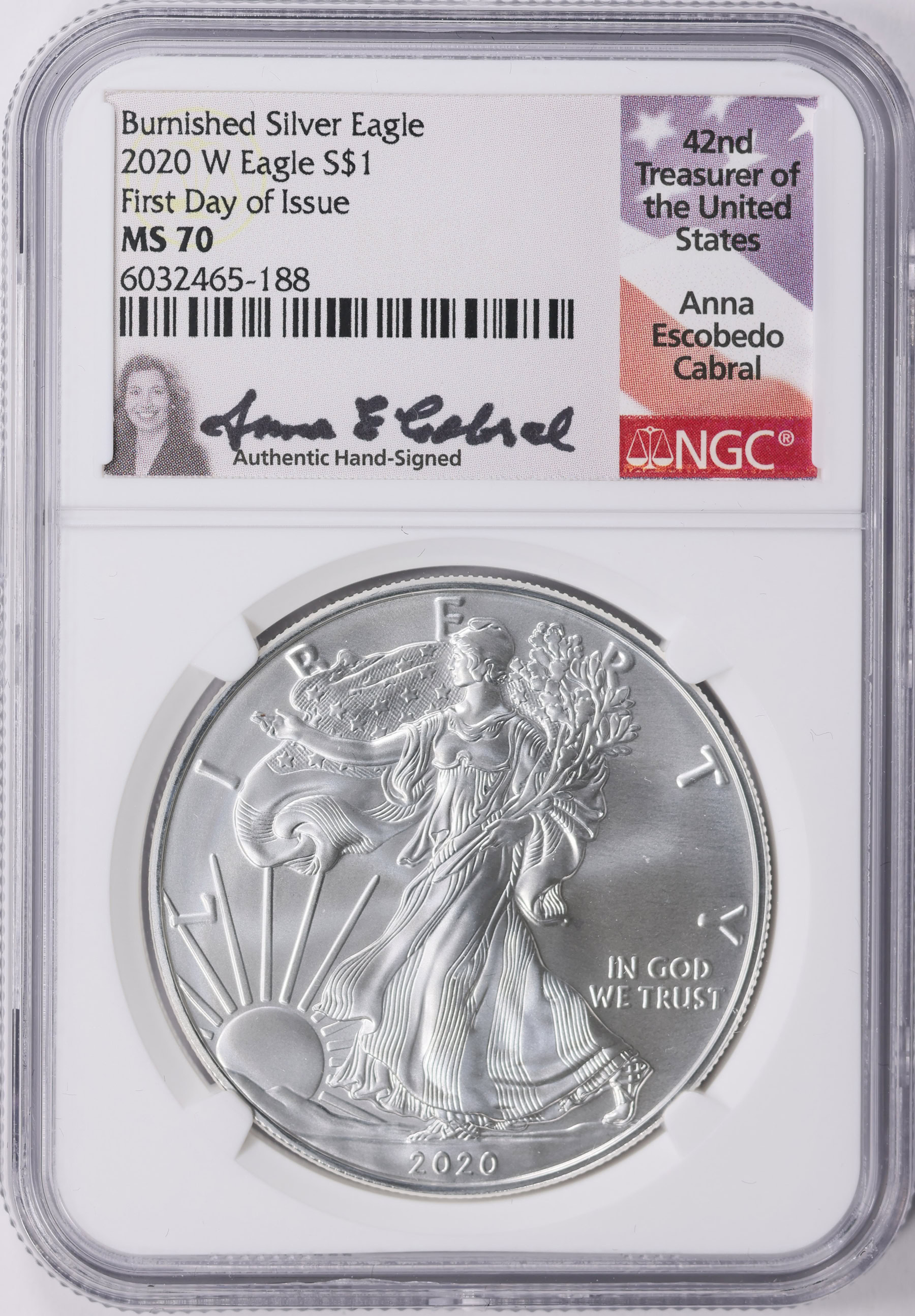 2020-W $1 Silver Eagle Burnished First Day of Issue NGC MS-70 (Anna ...