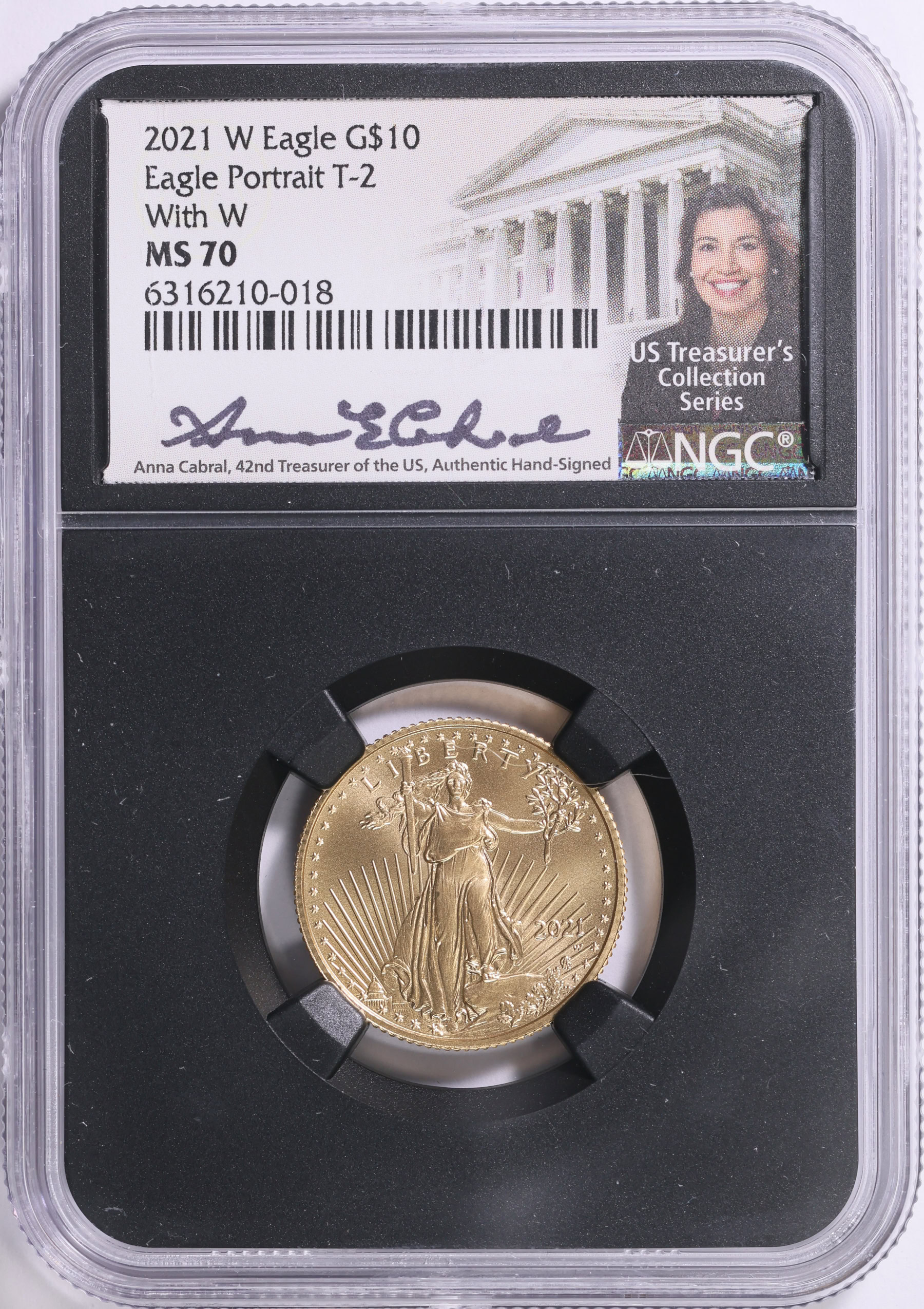 2021-W $10 Quarter-Ounce Gold American Eagle Type 2 With W NGC MS-70 (Anna Escobedo Cabral ...