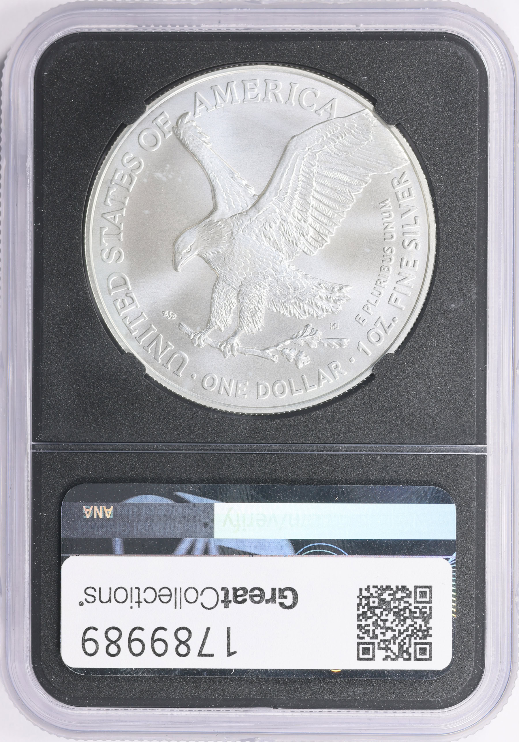 Mint Error 2021 $1 Silver Eagle Type 2 First Day of Issue Obverse Struck Thru NGC MS-69 (Miles ...