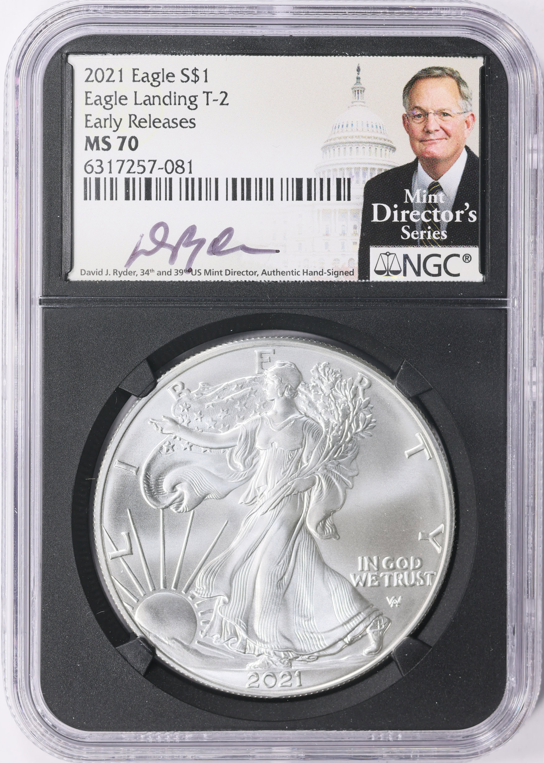 2021 $1 Silver Eagle Type 2 Early Releases NGC MS-70 (David J. Ryder ...