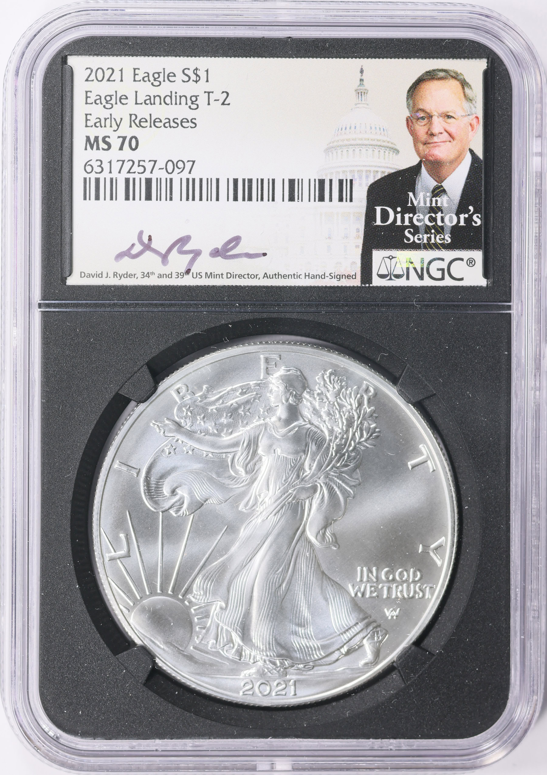 2021 $1 Silver Eagle Type 2 Early Releases NGC MS-70 (David J. Ryder ...