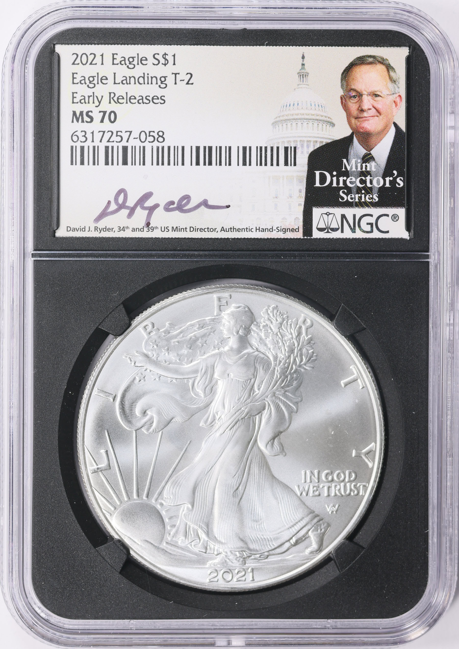 2021 $1 Silver Eagle Type 2 Early Releases NGC MS-70 (David J. Ryder ...
