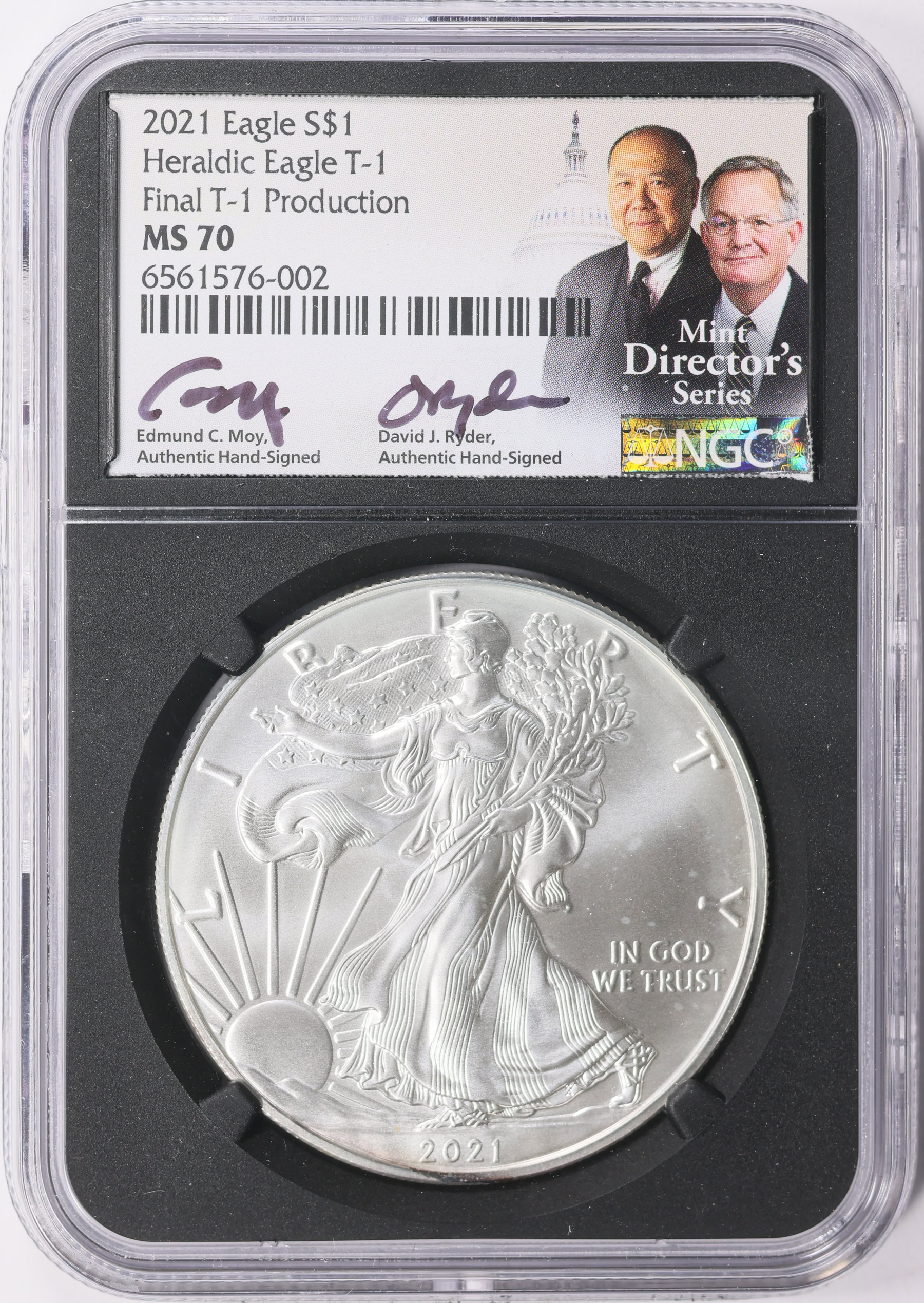 2021 $1 Silver Eagle Final Type 1 Production NGC MS-70 (Moy & Ryder Signed Label) (Black Retro ...