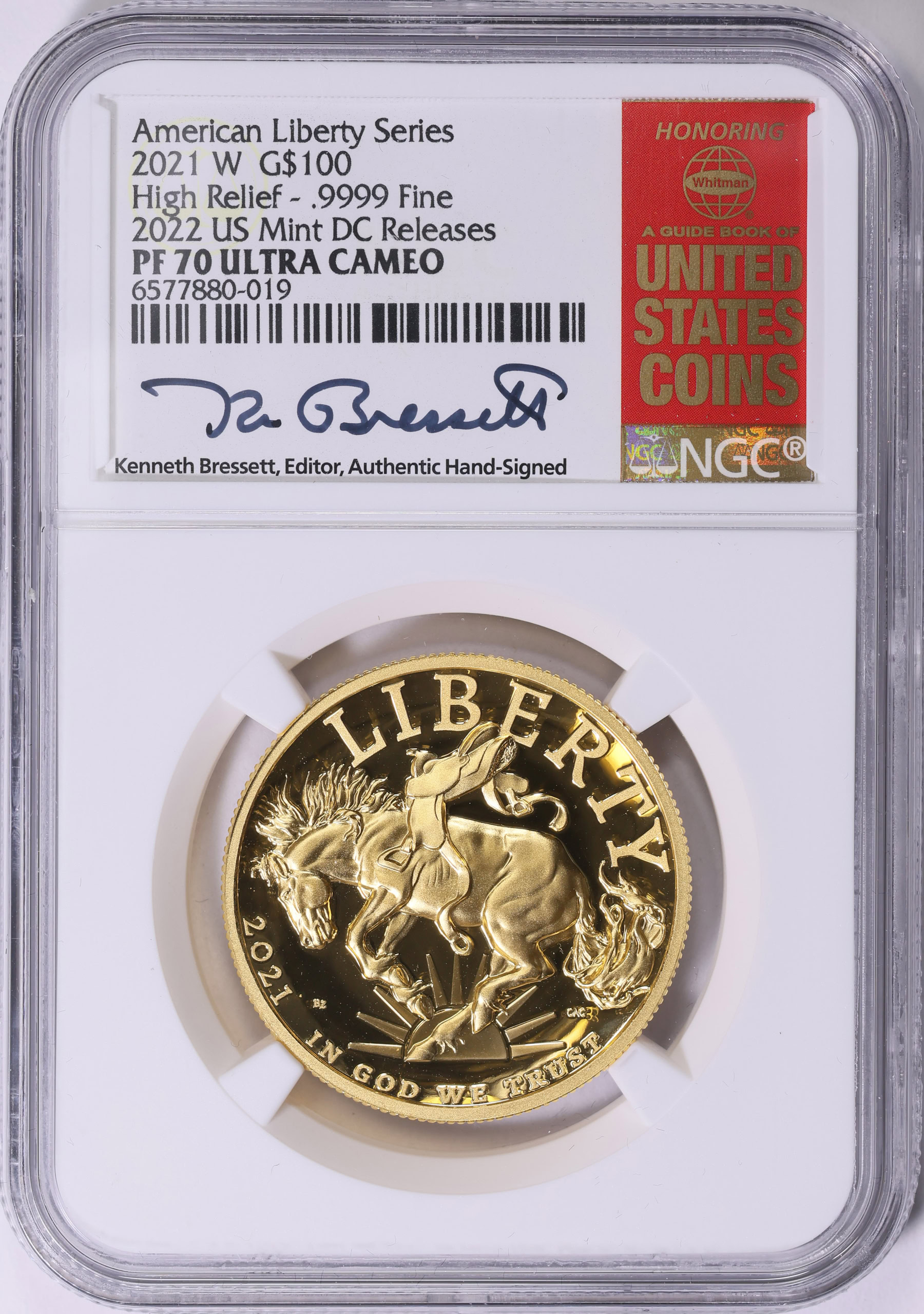 2021-W Gold $100 American Liberty High Relief NGC Proof-70 UC (Kenneth ...