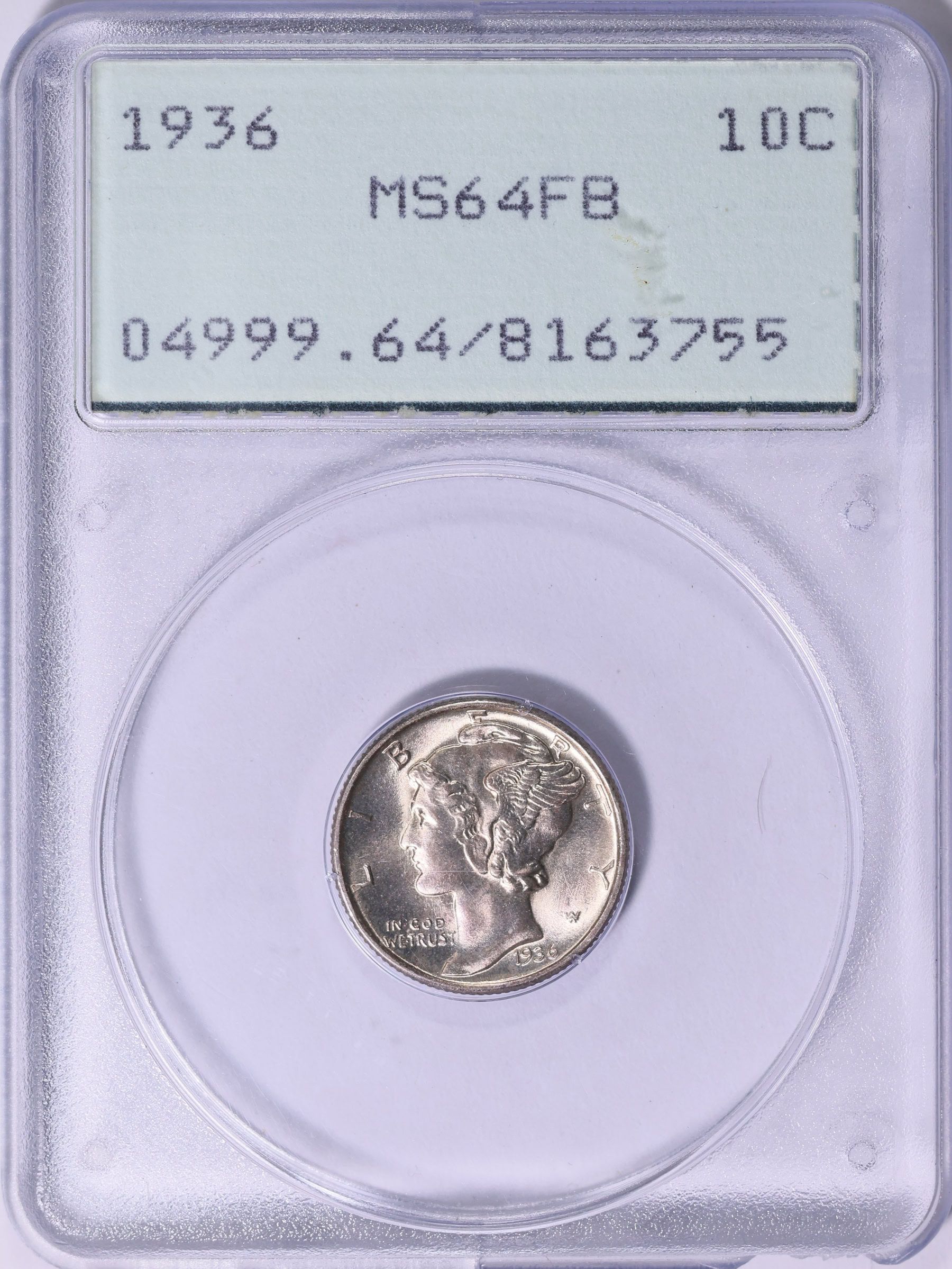 1936 Mercury Dime PCGS MS-64 FB OGH (1st Gen) (Item 1790228) | GreatCollections Coin Auctions