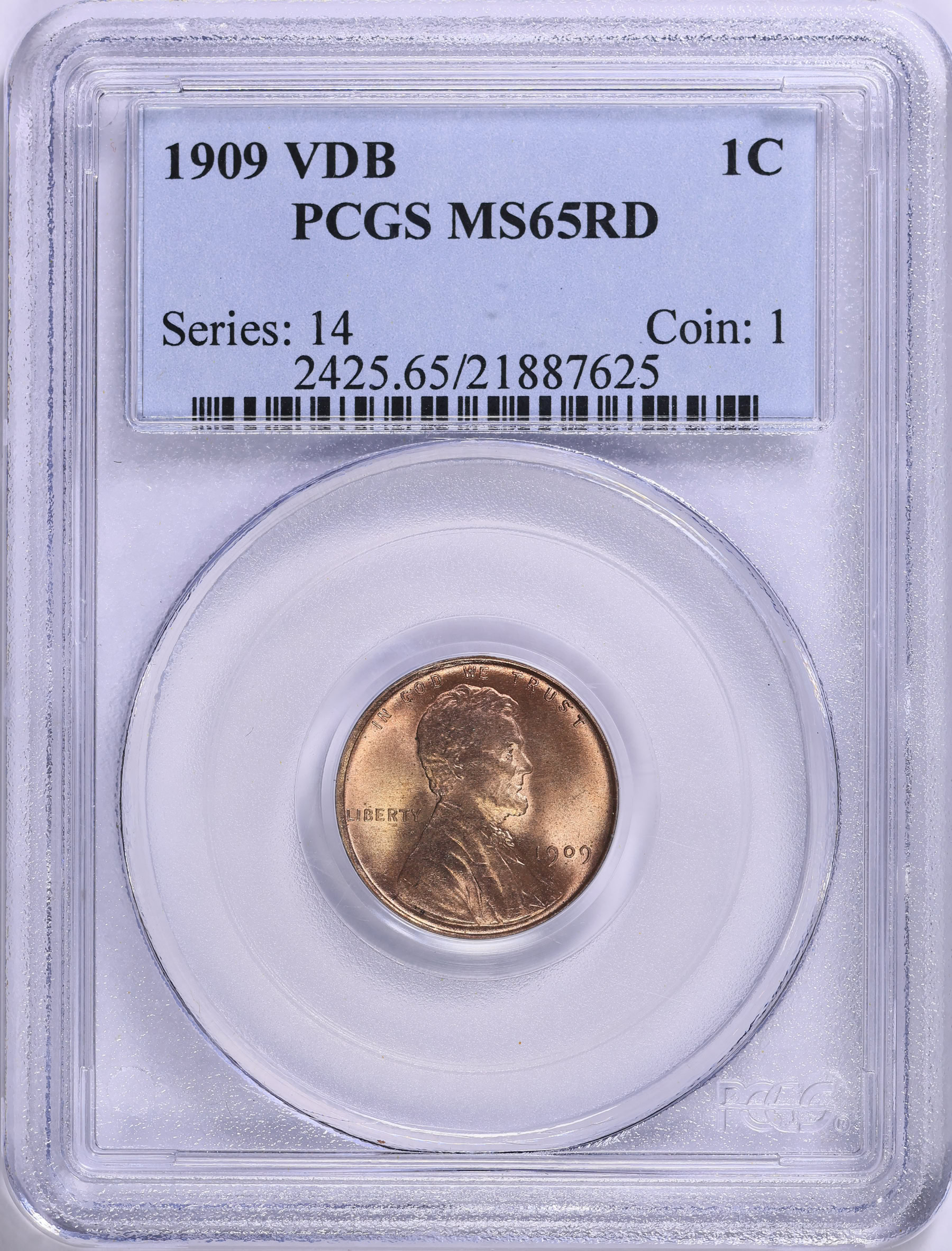 1909 Lincoln Cent V.D.B. PCGS MS-65 RD (Item 1790256) | GreatCollections Coin Auctions