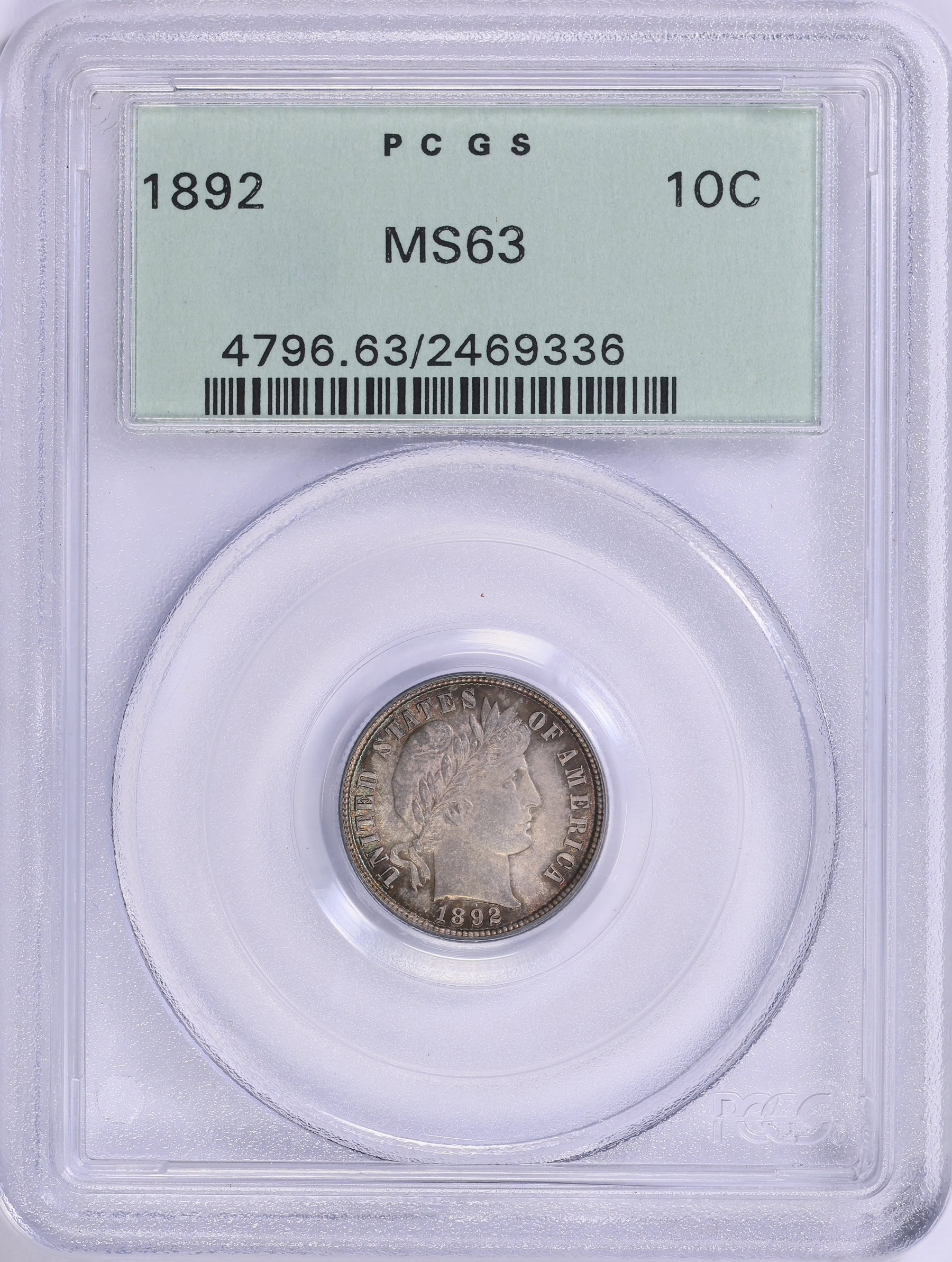 1892 Barber Dime PCGS MS-63 OGH (Item 1790280) | GreatCollections Coin ...