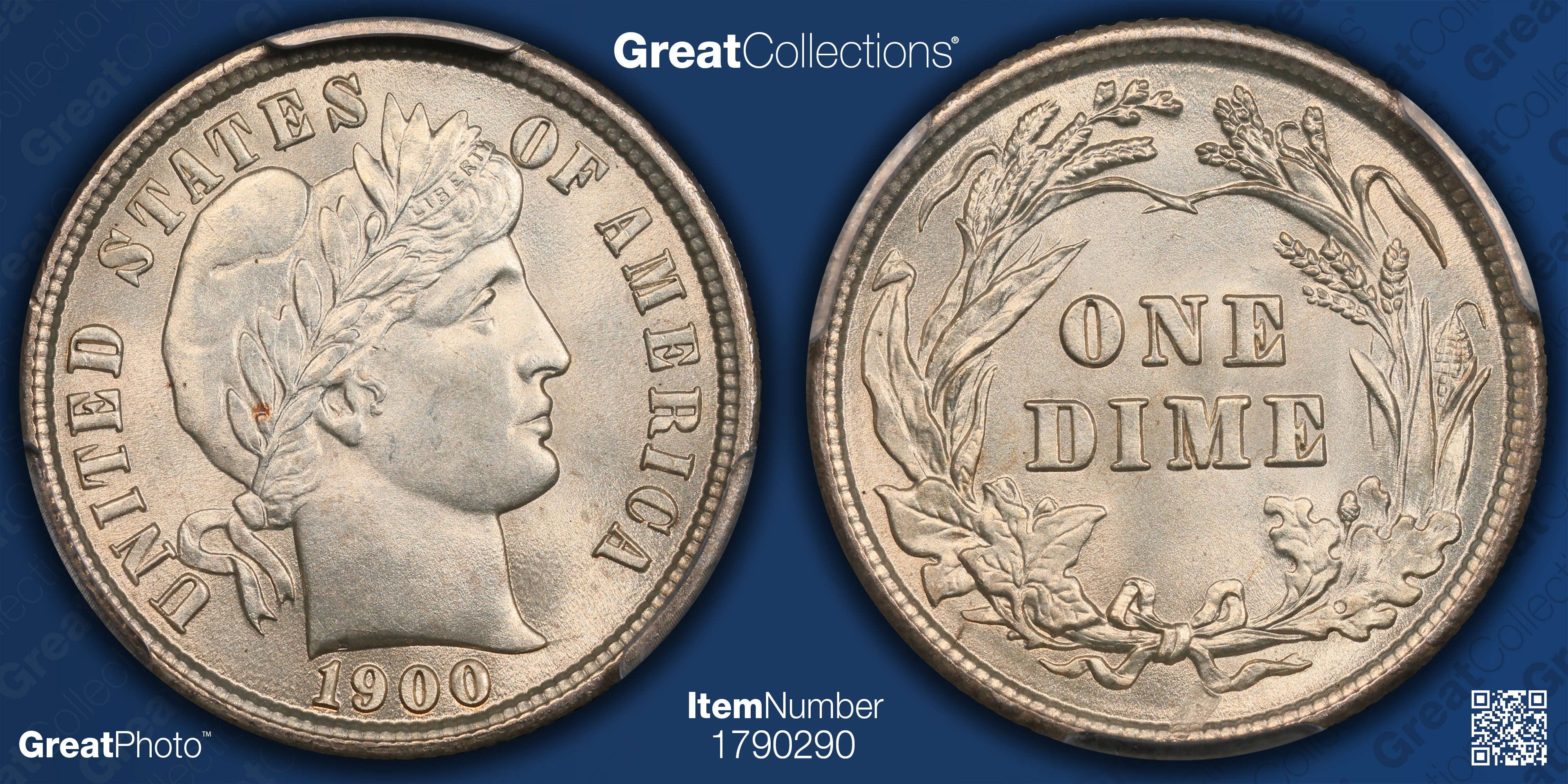 1900 Barber Dime PCGS MS-66 (Item 1790290) | GreatCollections Coin Auctions