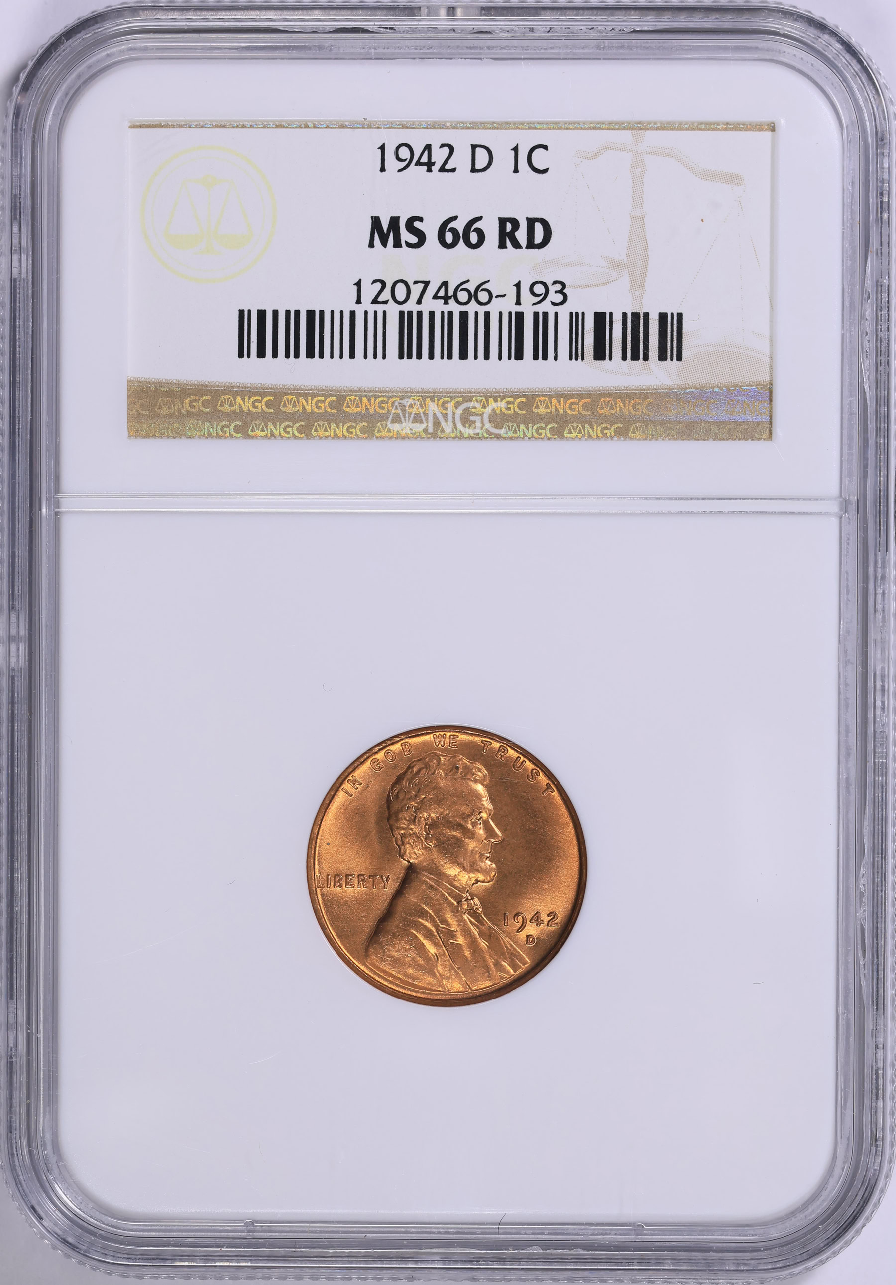 1942-D Lincoln Cent NGC MS-66 RD (Item 1790357) | GreatCollections Coin Auctions