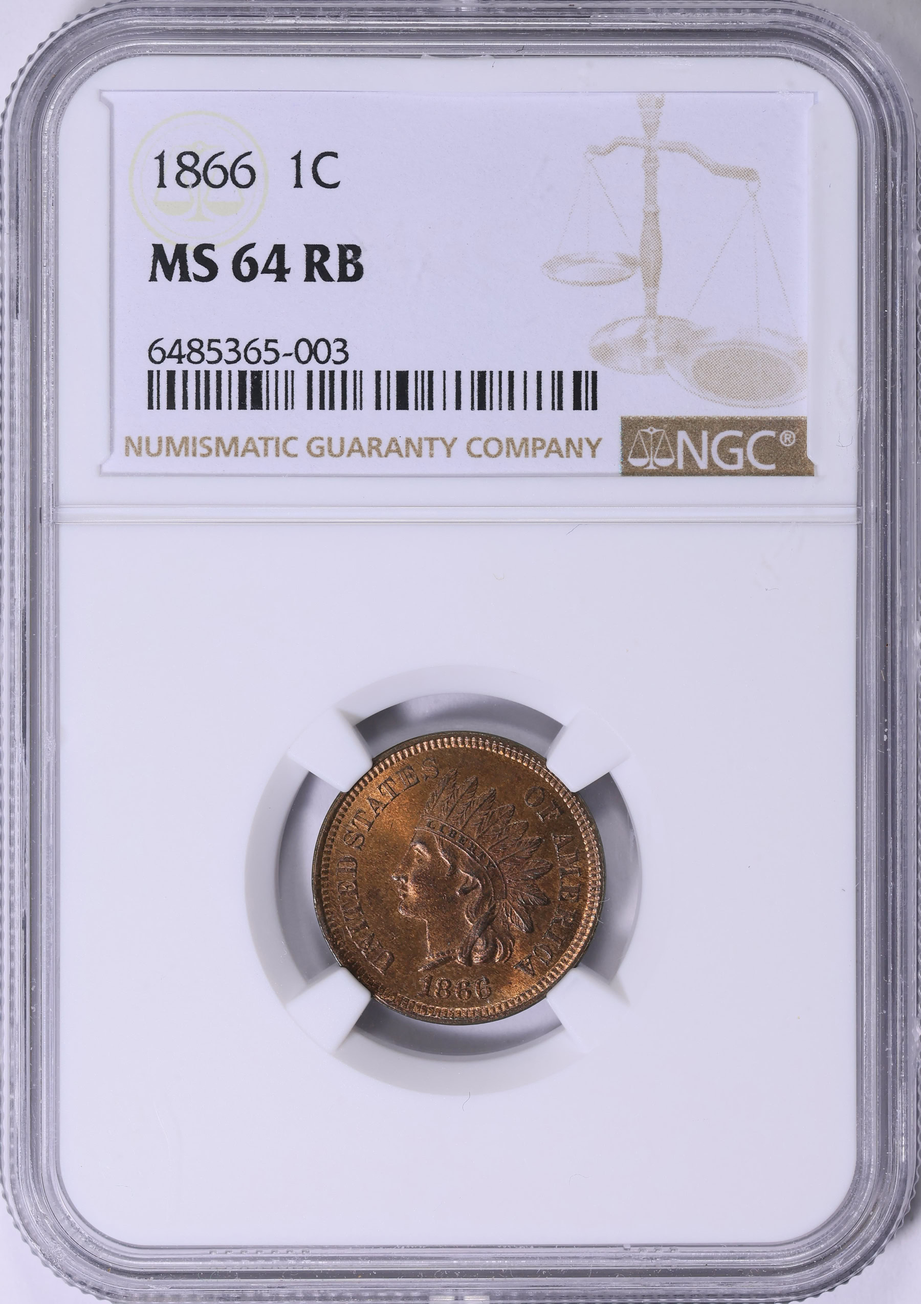 1866 Indian Cent NGC MS-64 RB (Item 1790377) | GreatCollections Coin Auctions