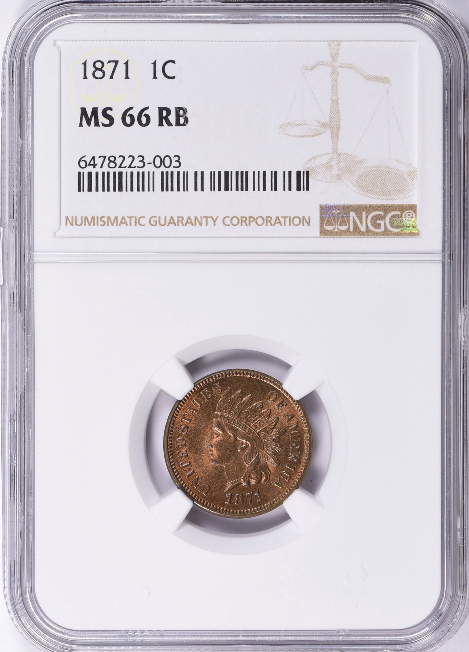 1871 Indian Cent NGC MS-66 RB (Item 1790378) | GreatCollections Coin Auctions