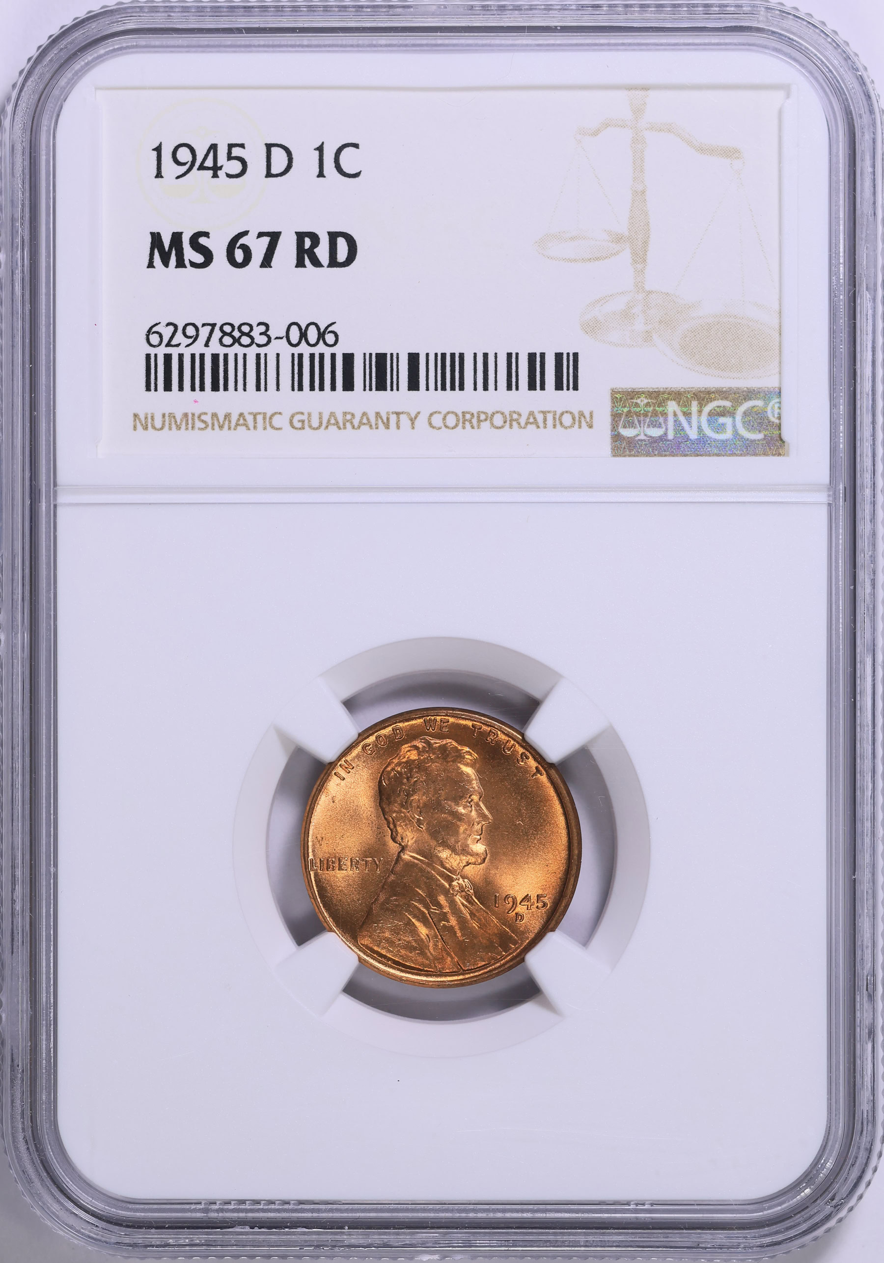 1945-D Lincoln Cent NGC MS-67 RD (Item 1790429) | GreatCollections Coin Auctions